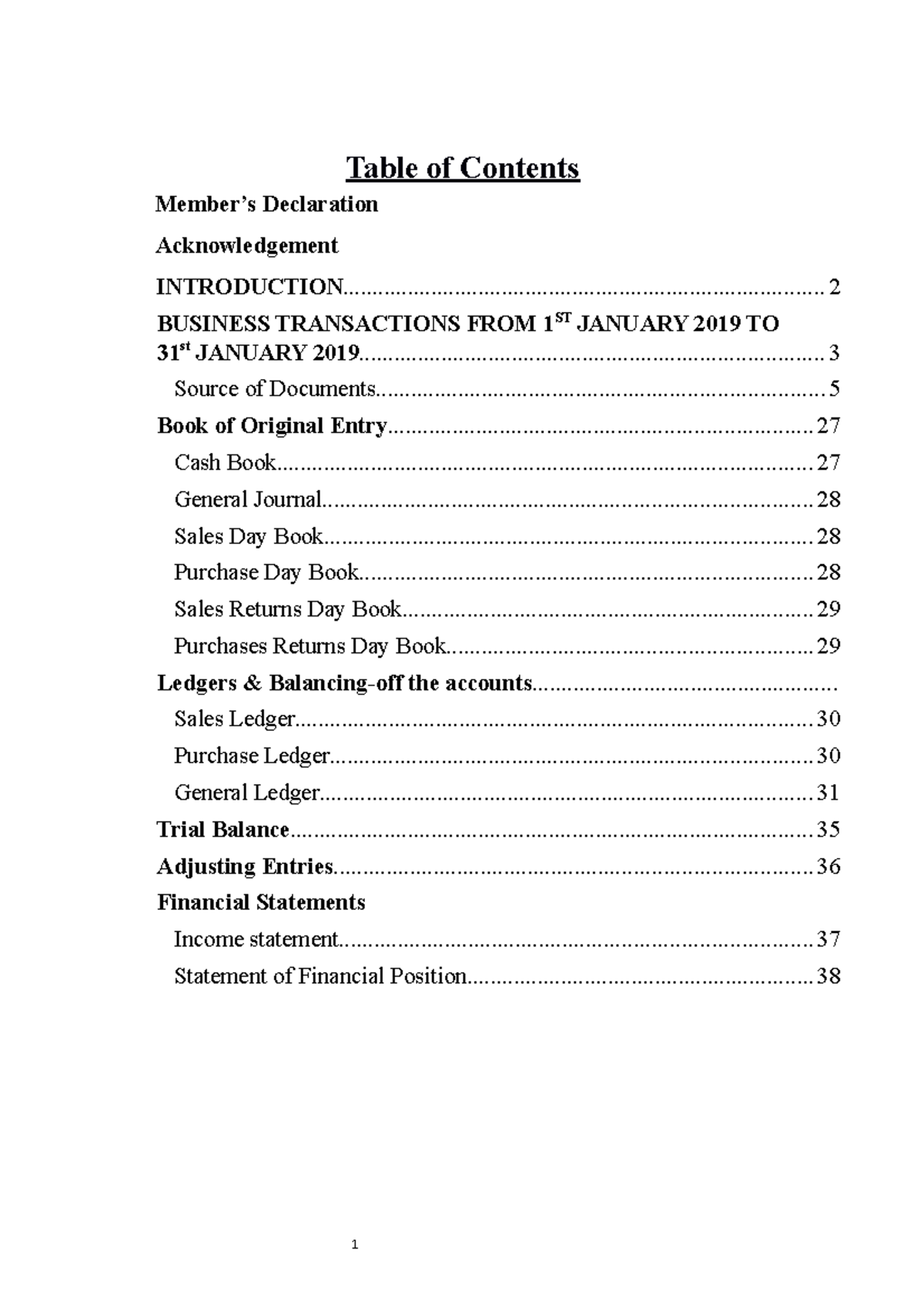 Account ASM 2019 - Table of Contents Member’s Declaration ...