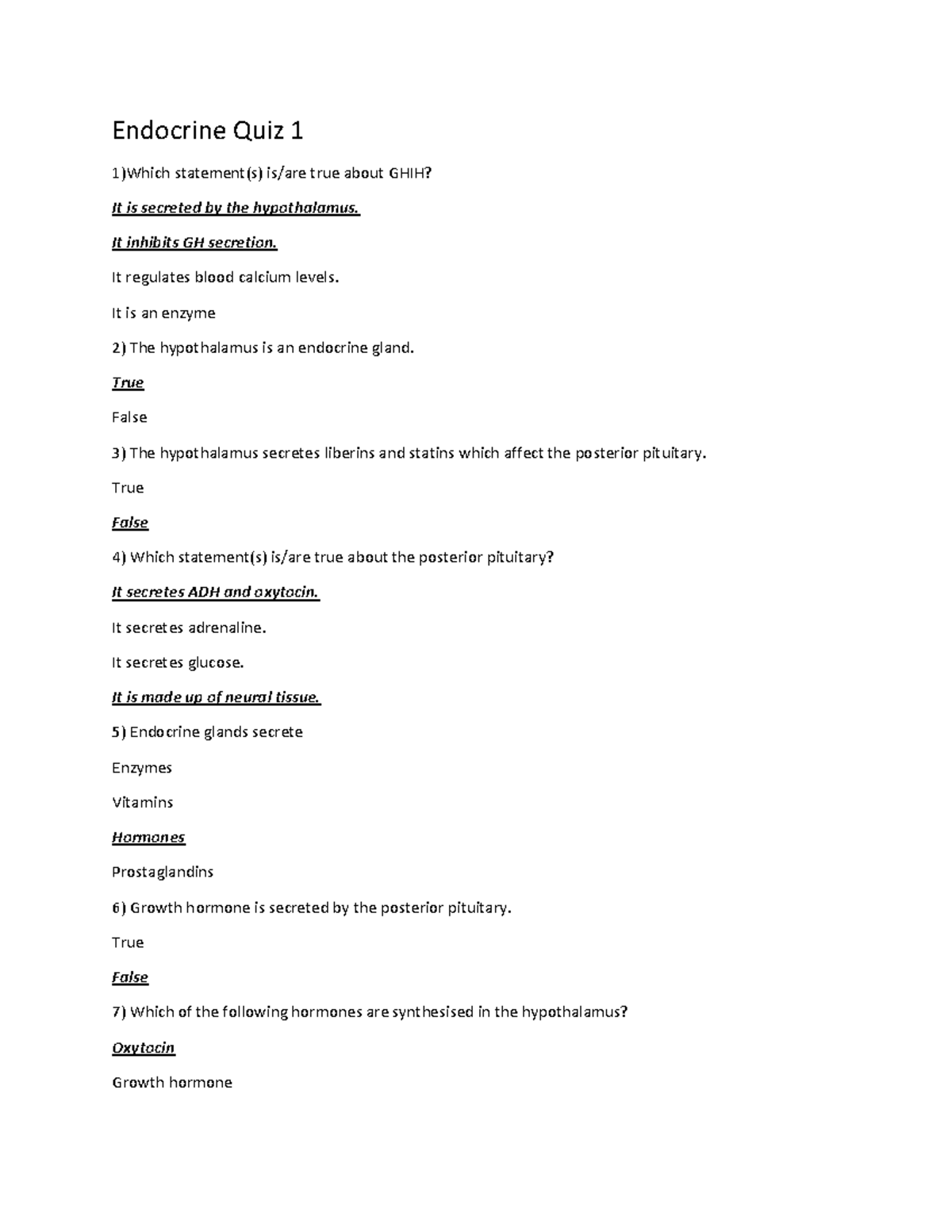 Endocrine Quiz 1,2,3-converted - Endocrine Quiz 1 1)Which statement(s ...
