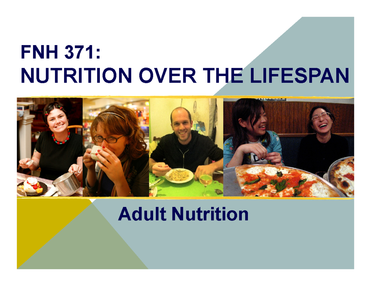 Adult Module Slides Colour 2024 - FNH 371:NUTRITION OVER THE LIFESPAN Adult Nutrition FNH 371 ...