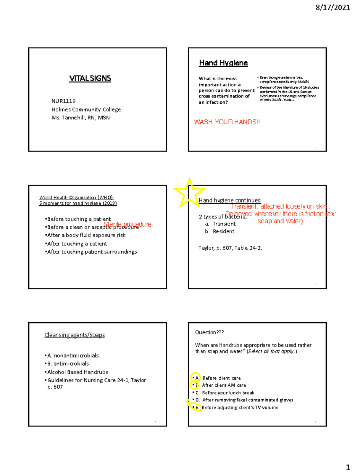 Hand Washing Vital Signs Student Slides PDF 3 BW woe fi ...