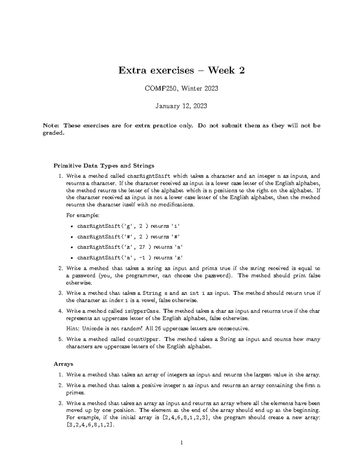COMP250 Winter 2023 Extra Exercises Week2 - Extra exercises – Week 2 COMP250, Winter 2023 ...