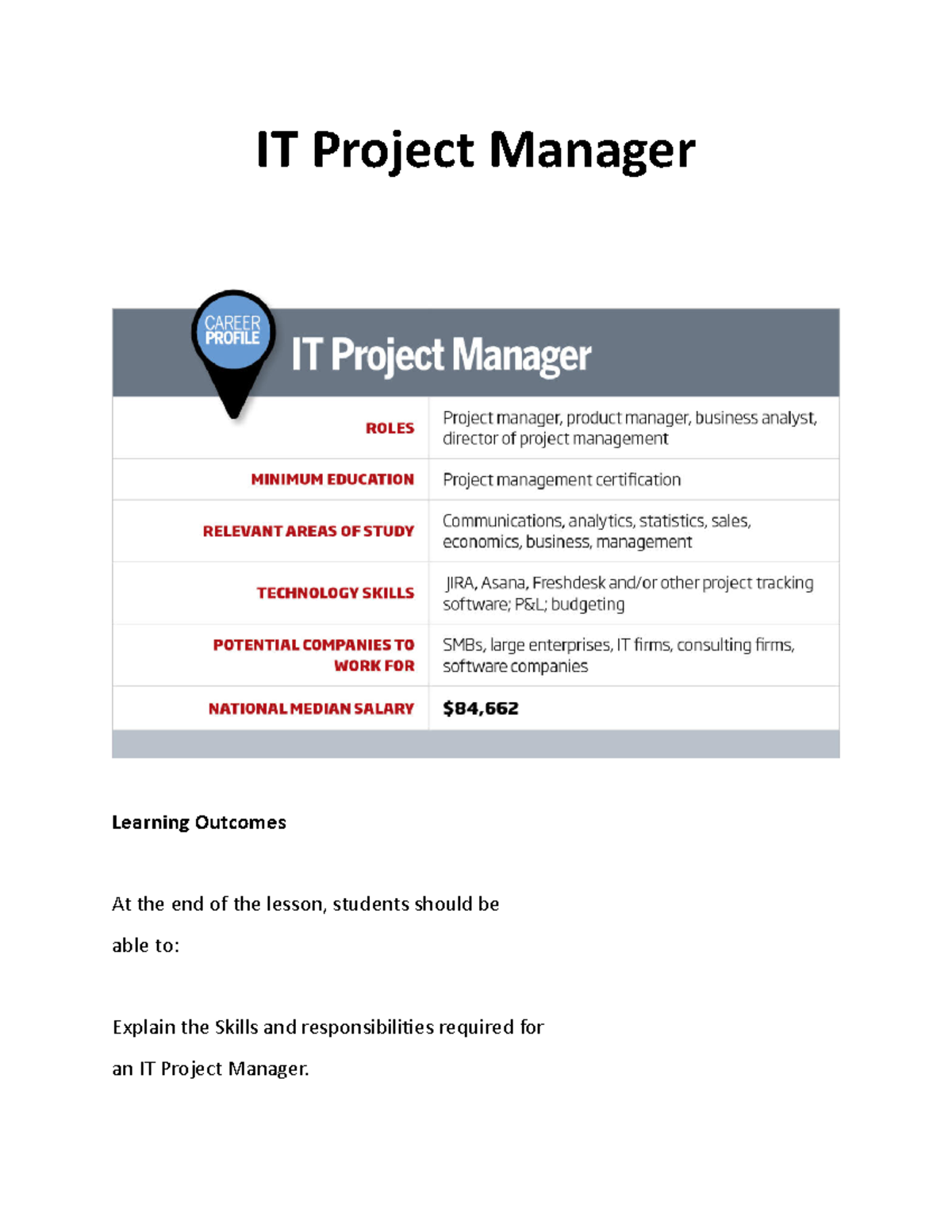 IT Project Manager job decription - IT Project Manager Learning ...