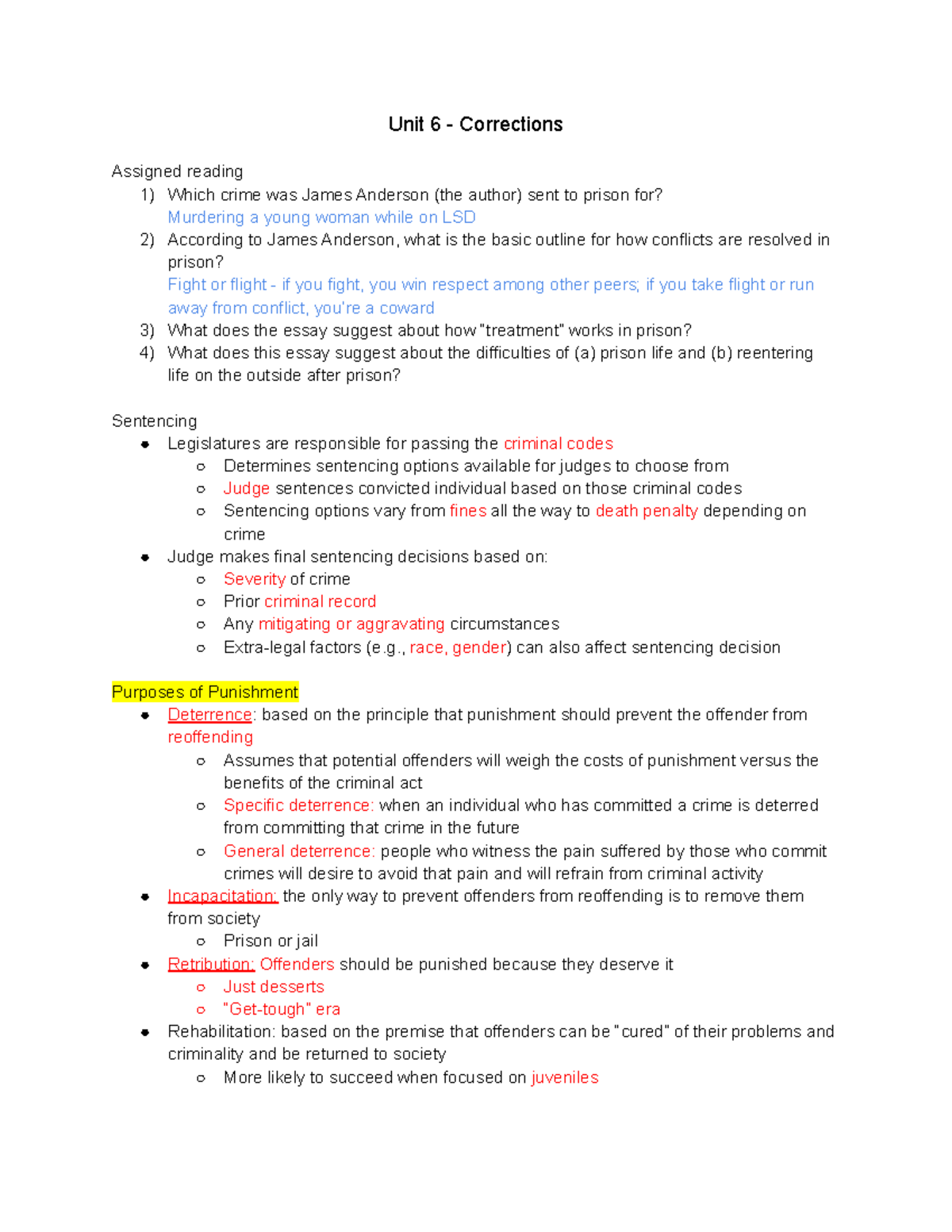 Clj 101 - unit 6 corrections notes - Unit 6 - Corrections Assigned ...