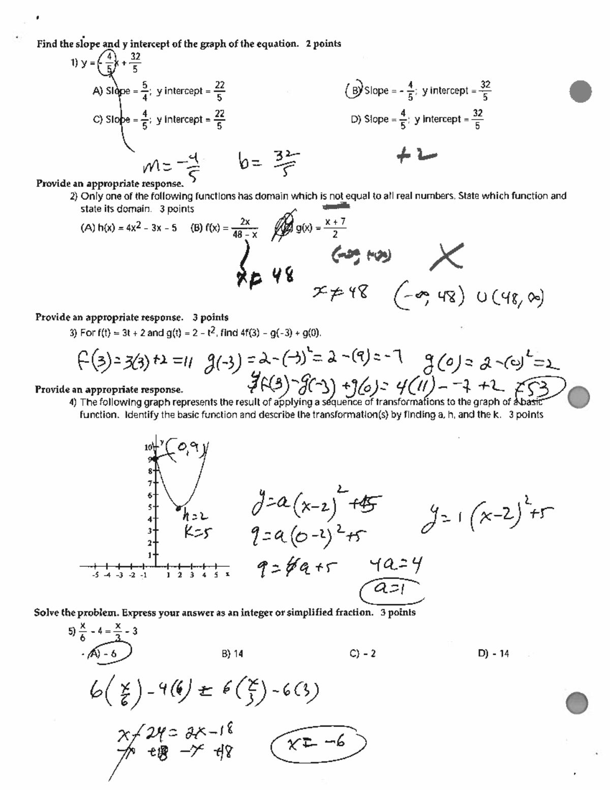 Key to exam 1 - Exam for college algebra solved with steps and very ...