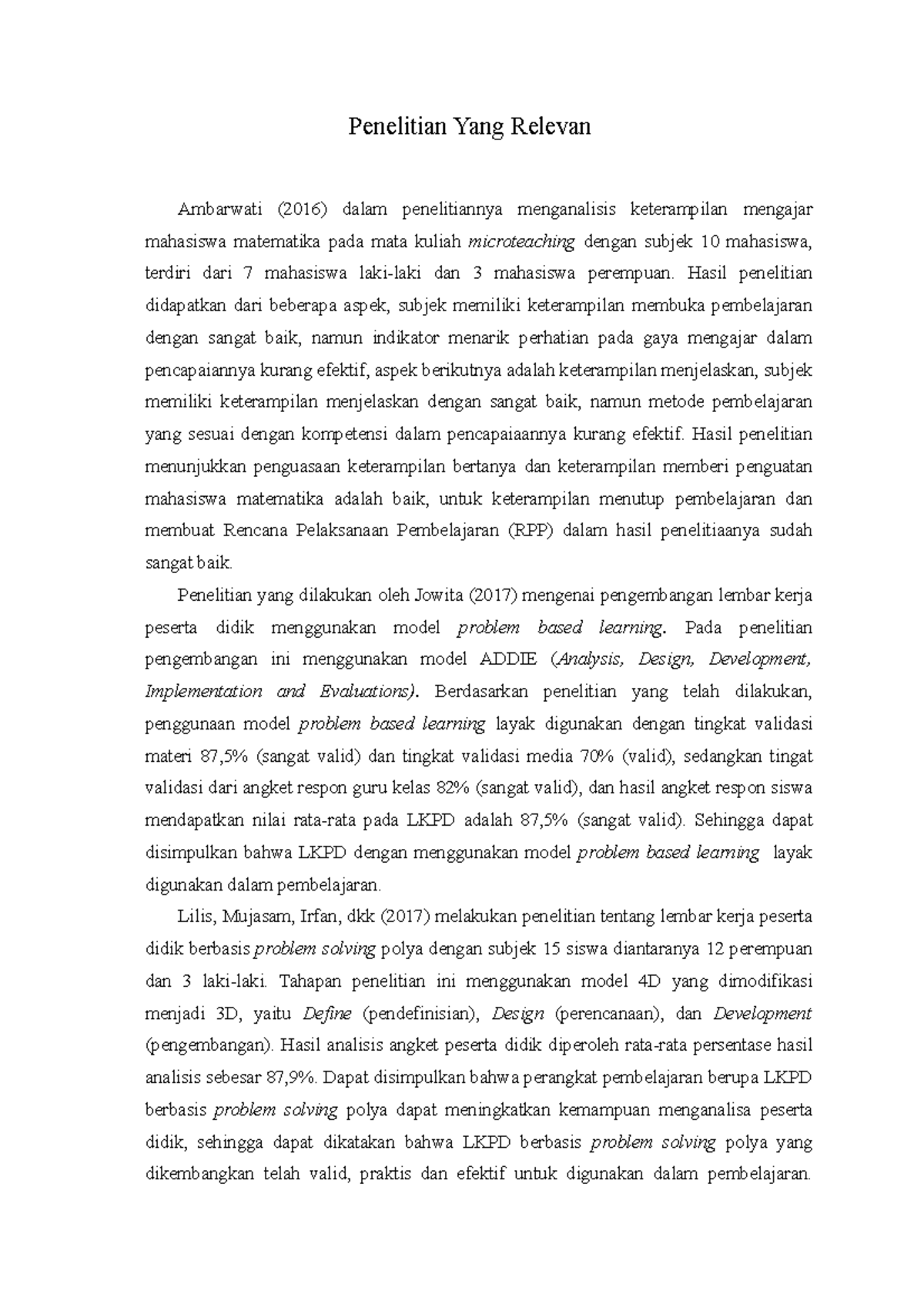 Penelitian Relevan 1 - Penelitian Yang Relevan Ambarwati (2016) dalam ...