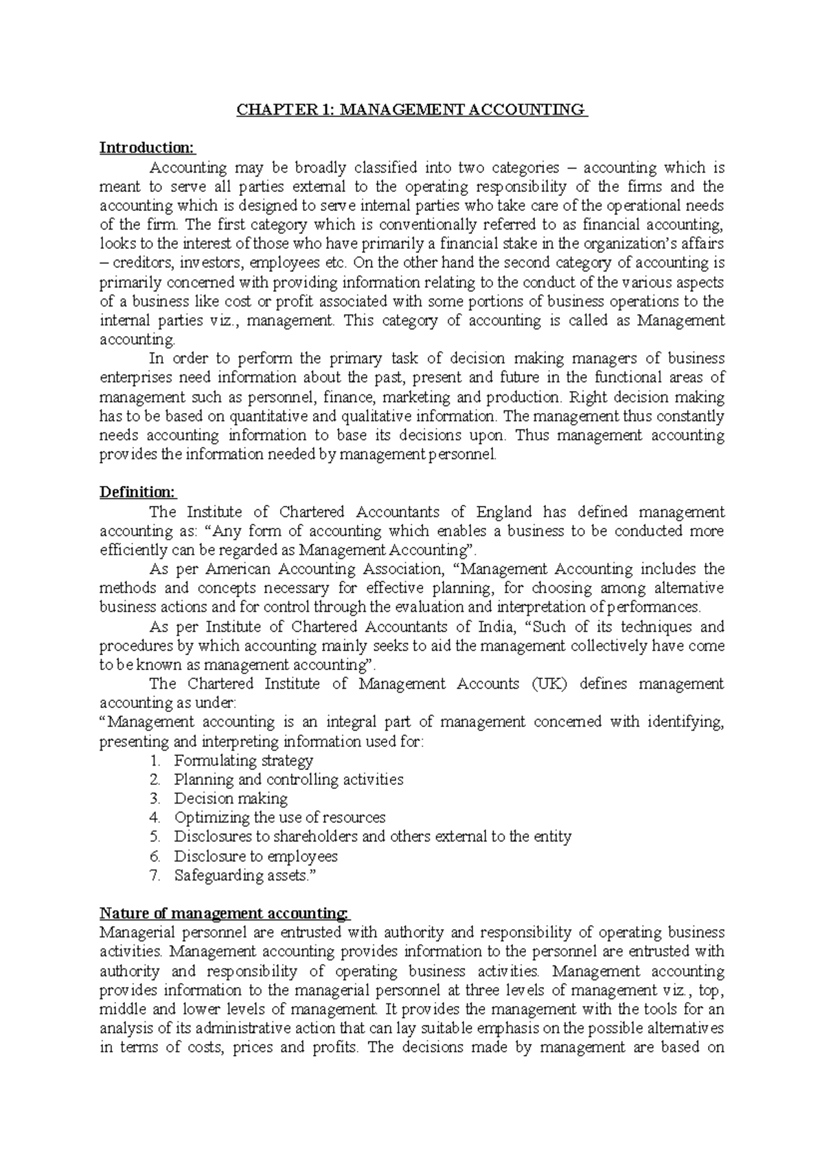 Management Accounting notes at BEC DOMS - CHAPTER 1: MANAGEMENT ...