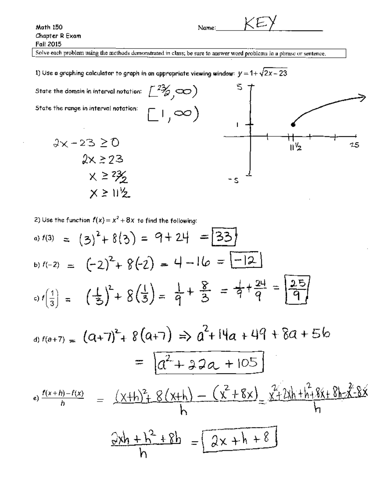 Math150Examkey Ch R fall15 - BS Economics - Studocu