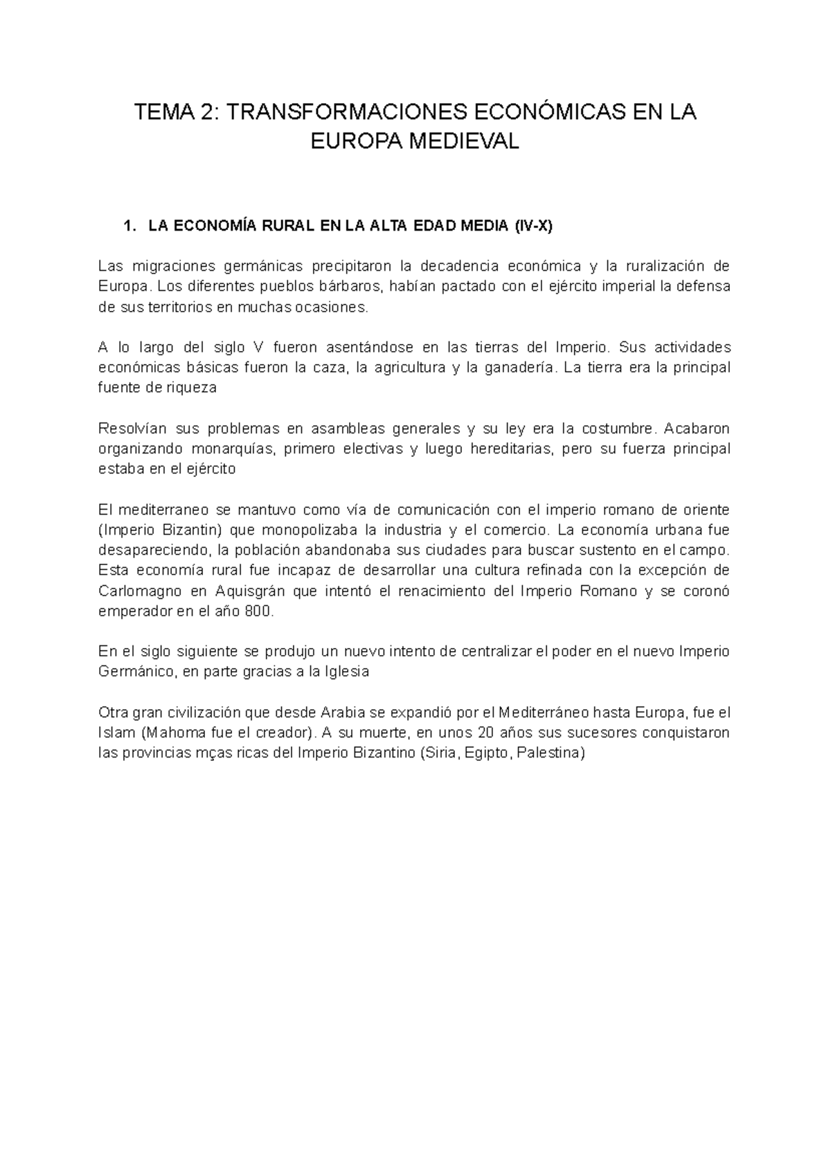 TEMA 2 Transformaciones Econó Micas EN LA Europa Medieval - TEMA 2: TRANSFORMACIONES ECONÓMICAS ...