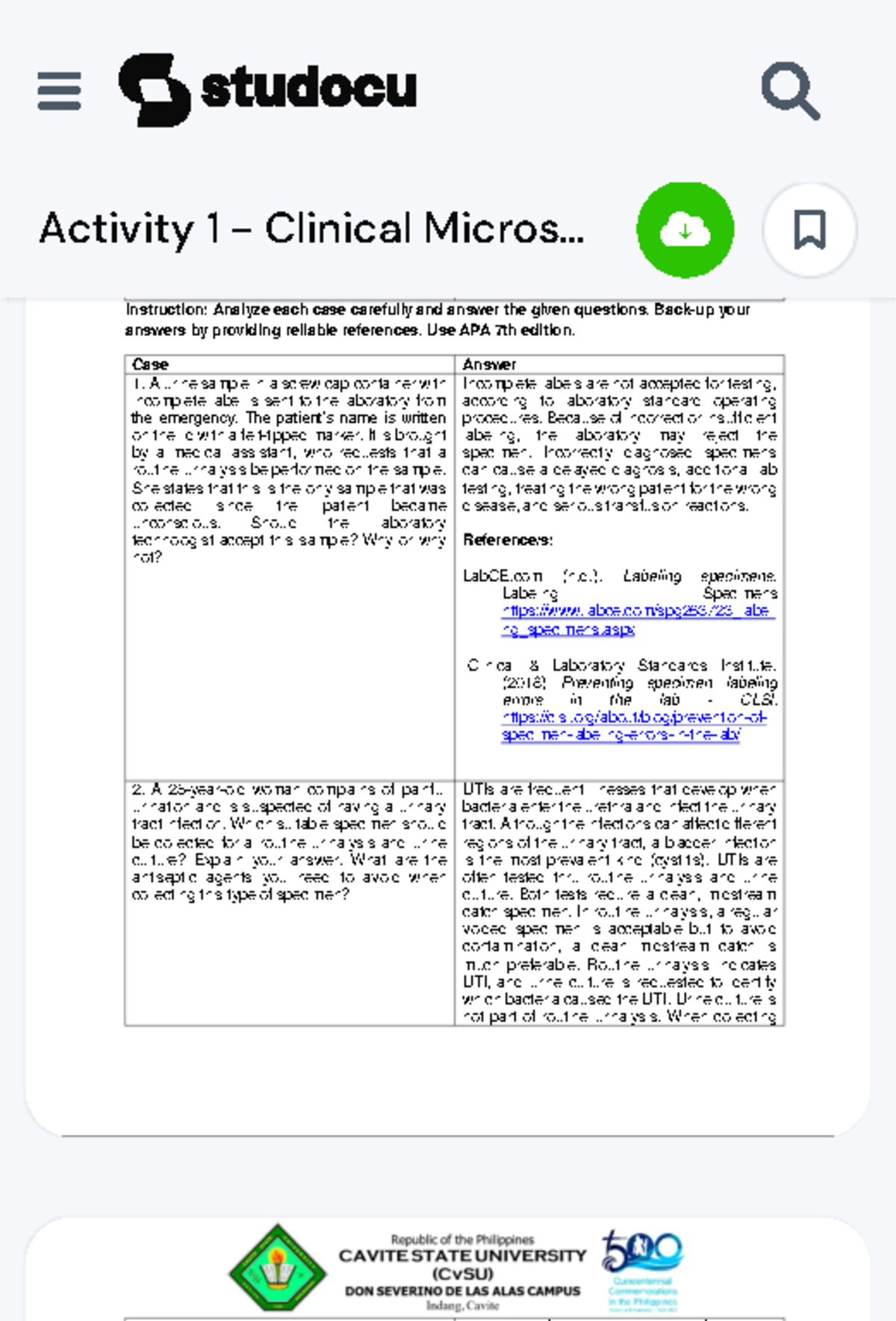 Activity 1 - Clinical Microscopy case study sampl… - COLLEGE OF NURSING ...