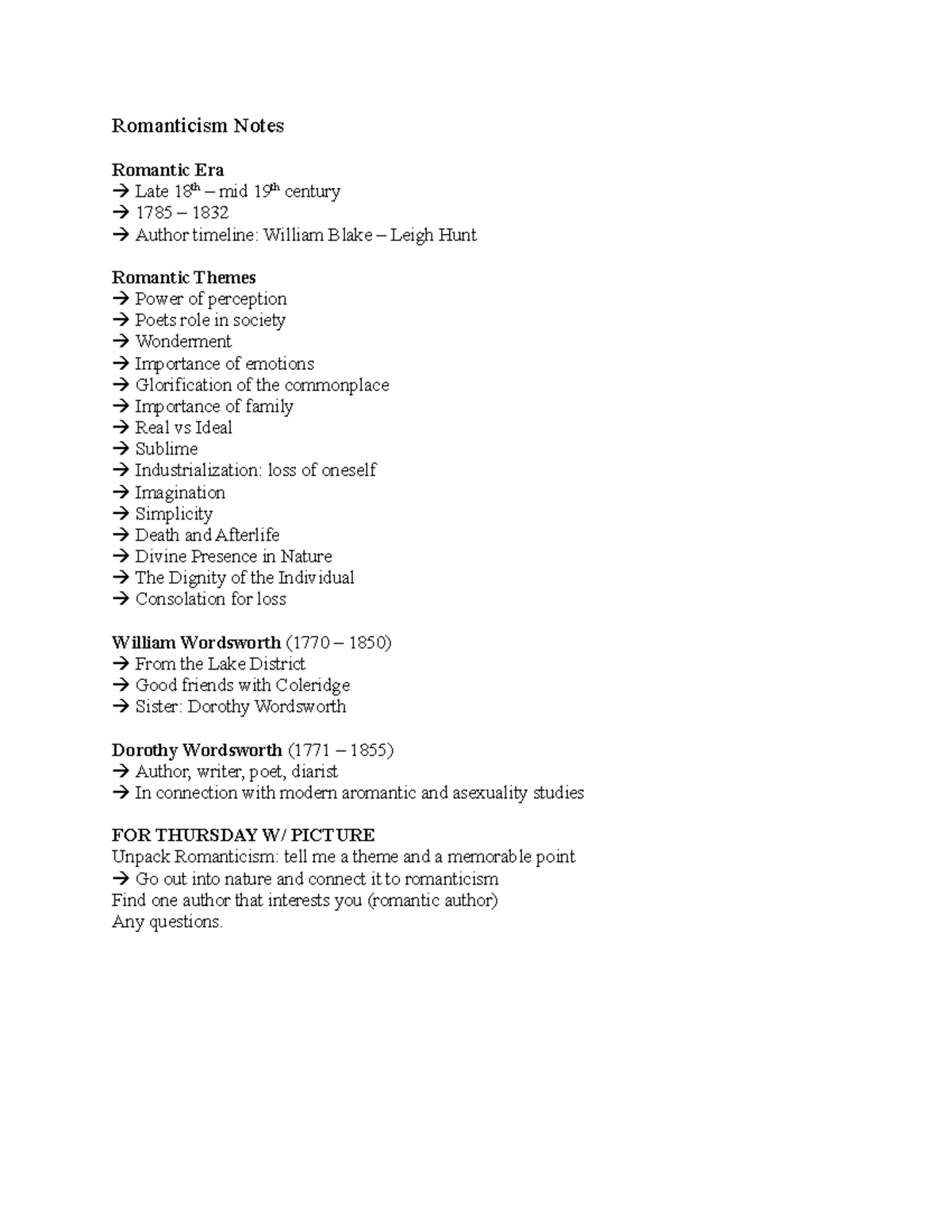 Romanticism Notes - Romanticism Notes Romantic Era Late 18th – mid 19th ...