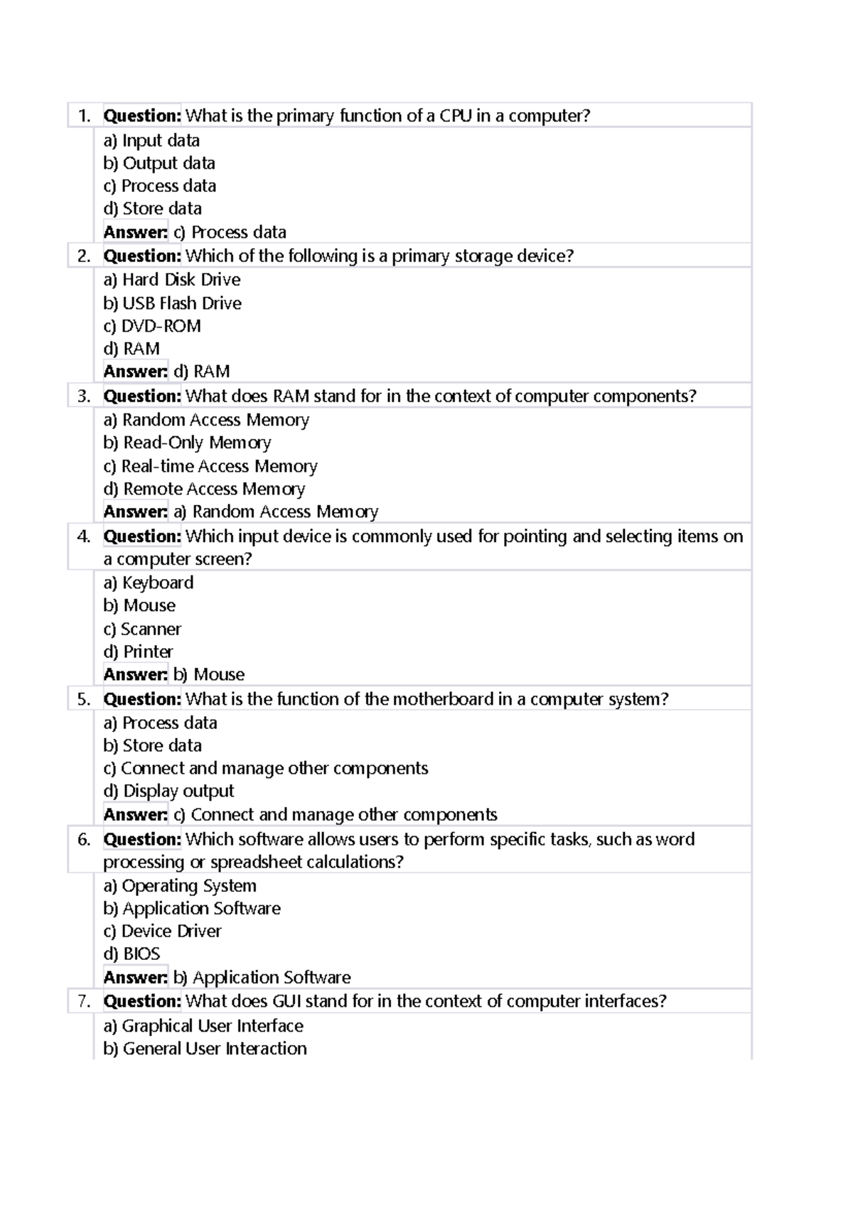 Basic Applications of Computer and its component - Question: What is ...