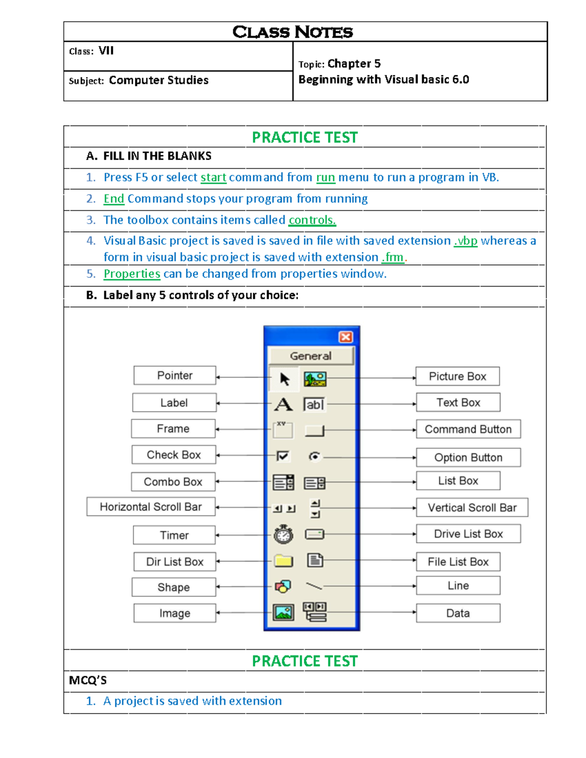 Vishual bisiv - Details about visual basic - Class Notes Class: VII ...