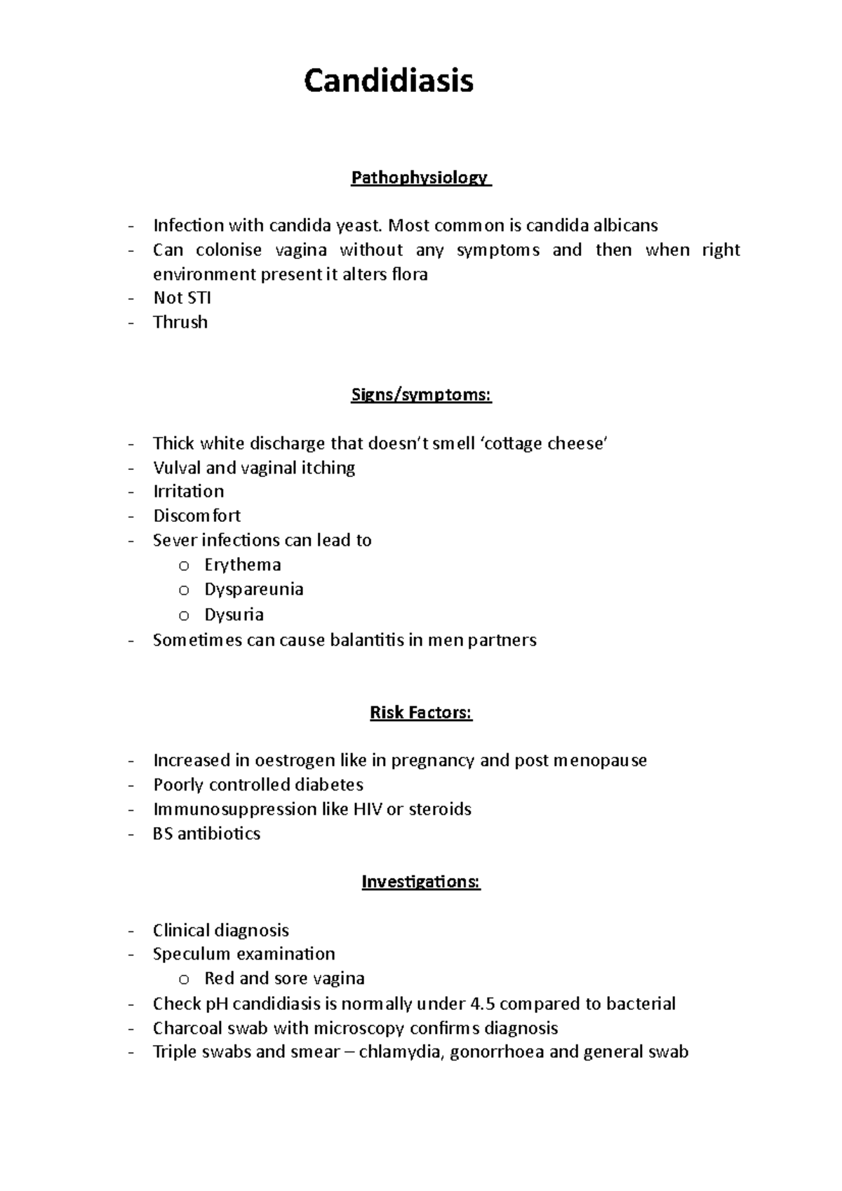 Candidiasis lecture notes - PHA7060-C - Bradford - Studocu