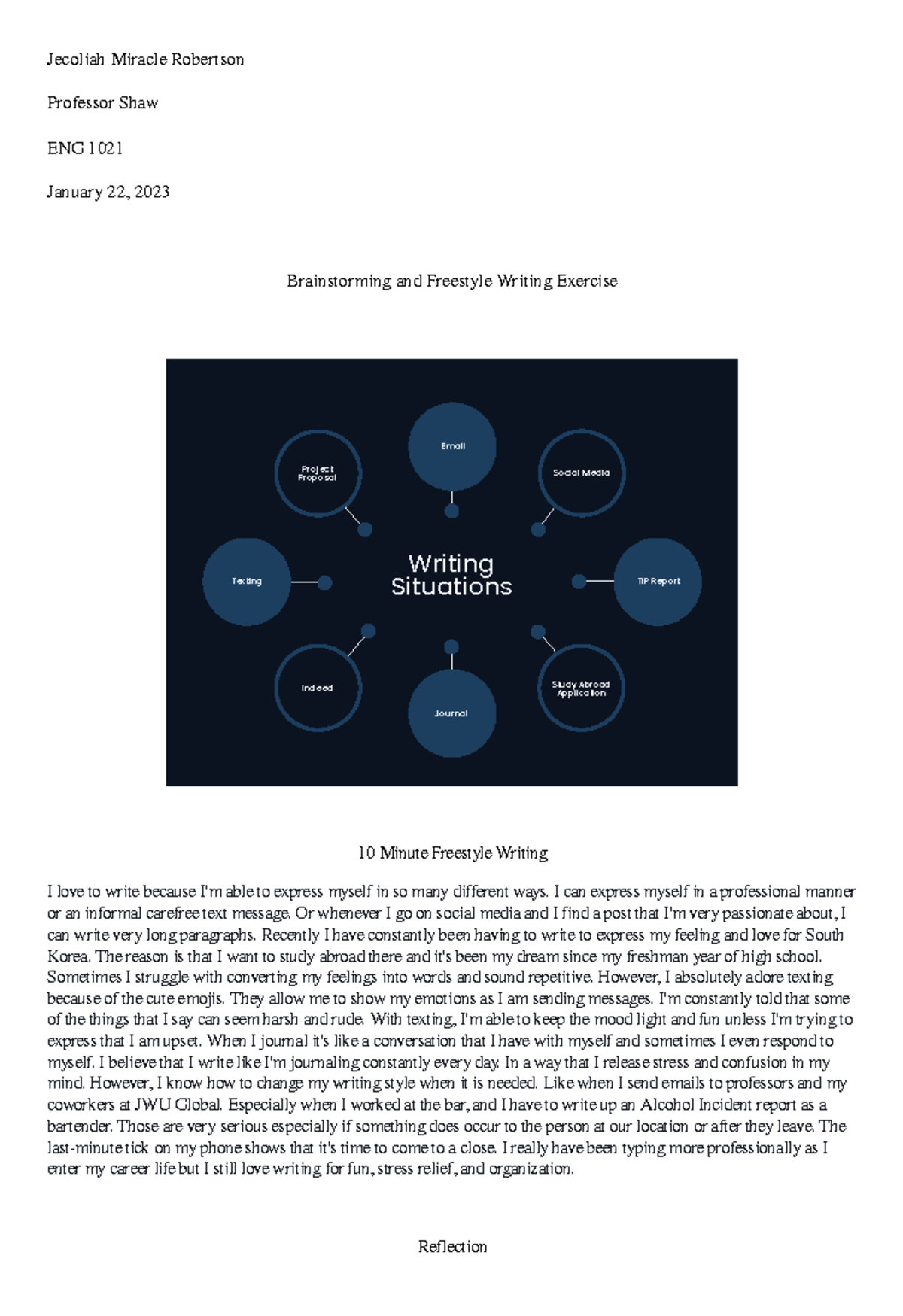 Miracle Robertson Brainstorm and Freestyle Writing - Jecoliah Miracle ...