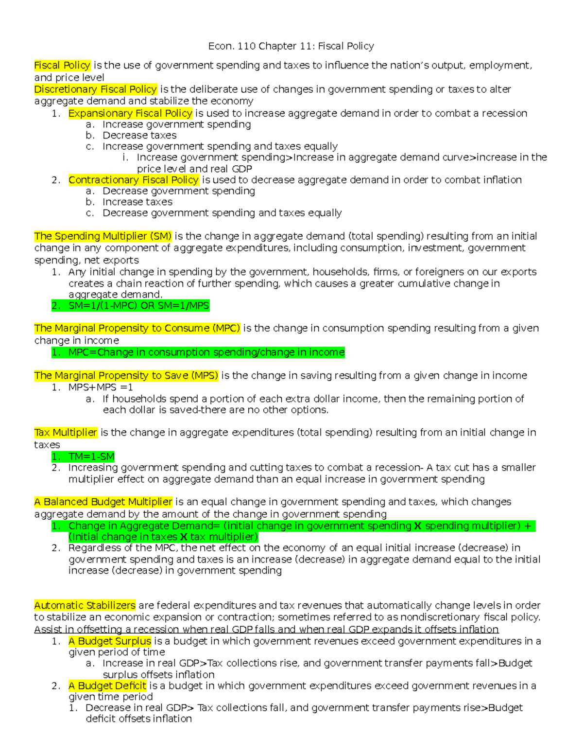 Chapter 11 - Professor Scott Sybeldon Econ. 110 - Econ. 110 Chapter 11 ...