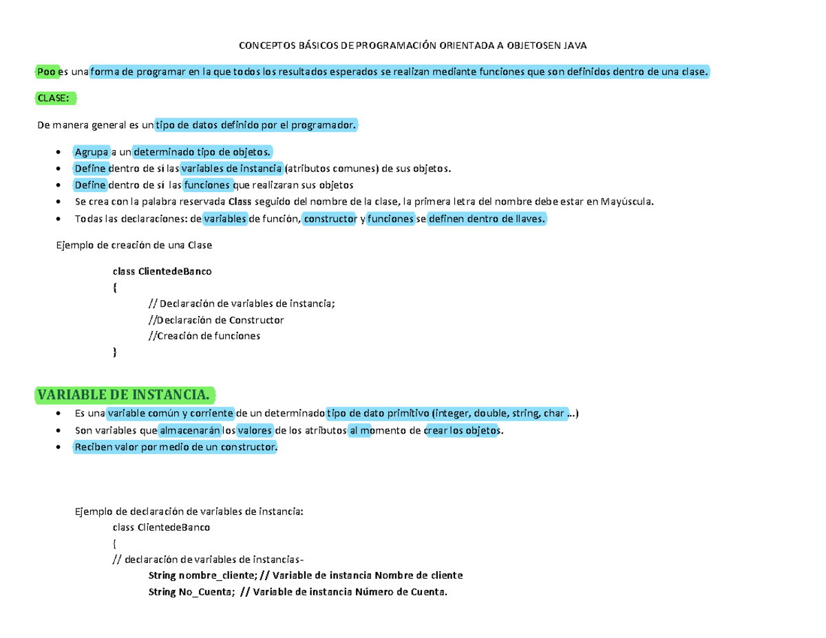 Definiciones JAVA - Programacion Orientada a Objetos - CONCEPTOS BÁSICOS DE PROGRAMACIÓN ...