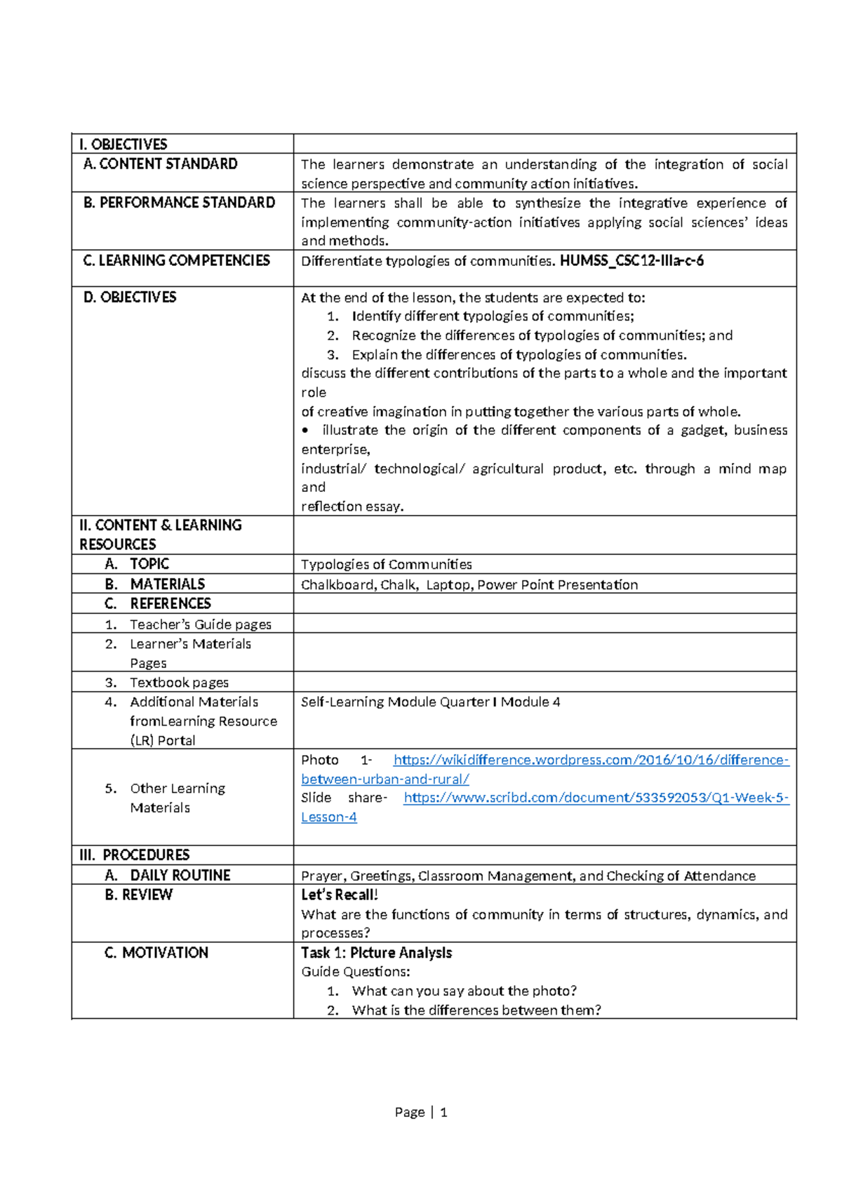 COT 3RD Quarter - none - I. OBJECTIVES A. CONTENT STANDARD The learners ...