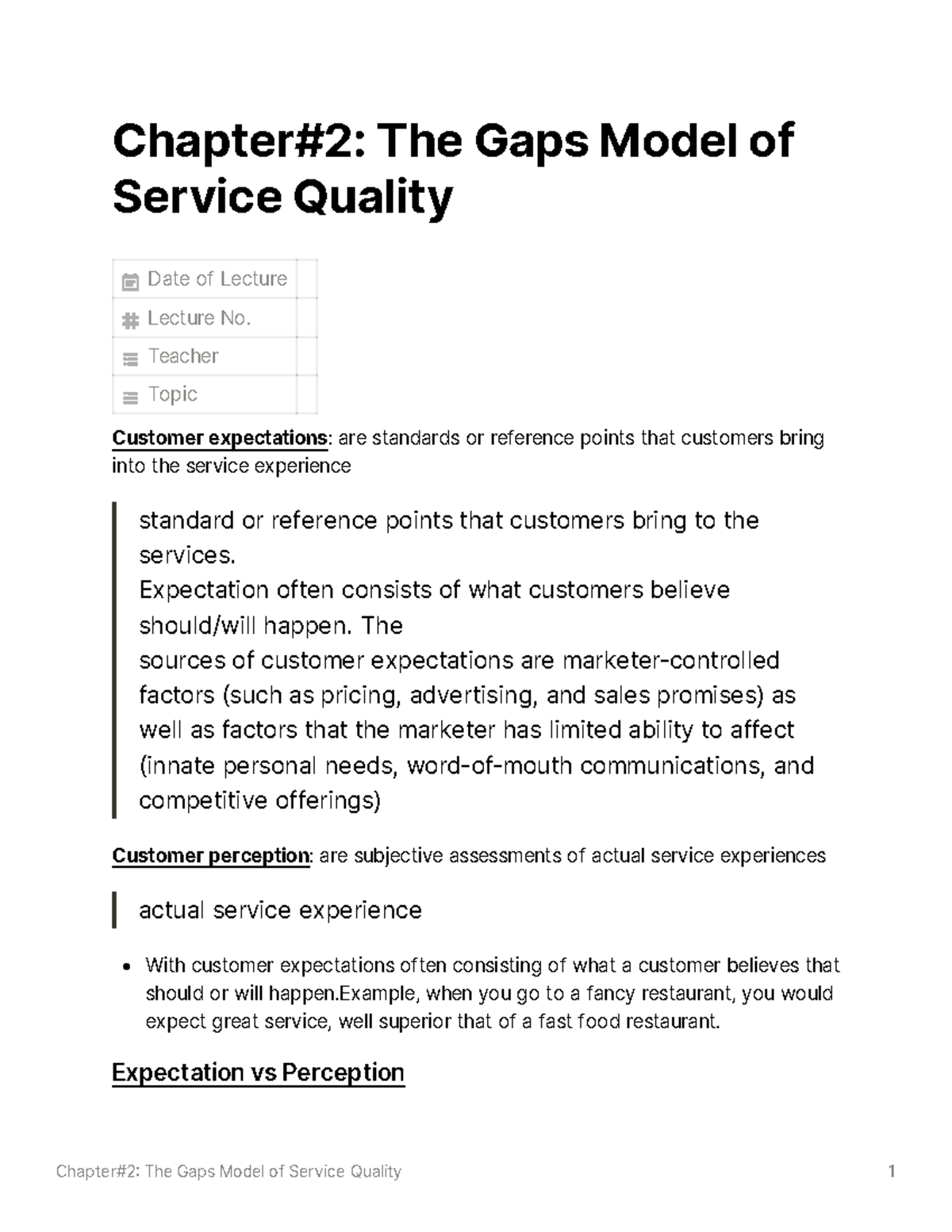 Chapter 2 The Gaps Model of Service Quality - Chapter#ԇ The Gaps Model ...