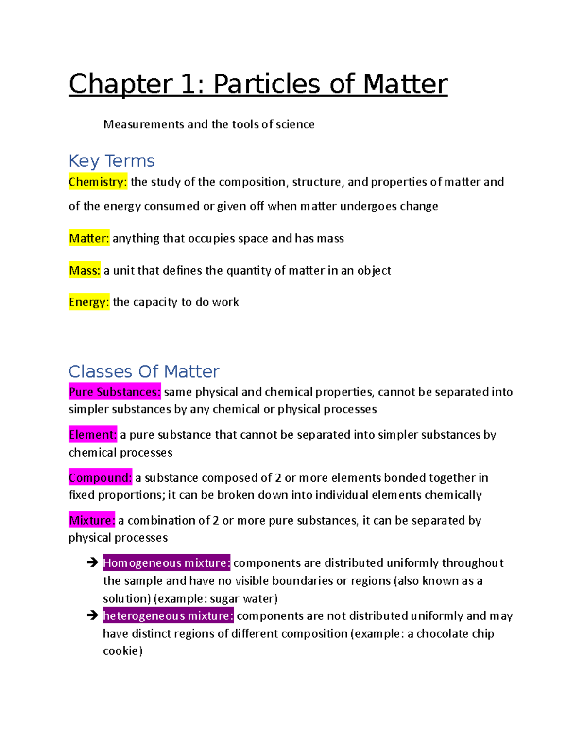 Chemistry Notes Chapter 1 part 1 - Chapter 1: Particles of Matter ...