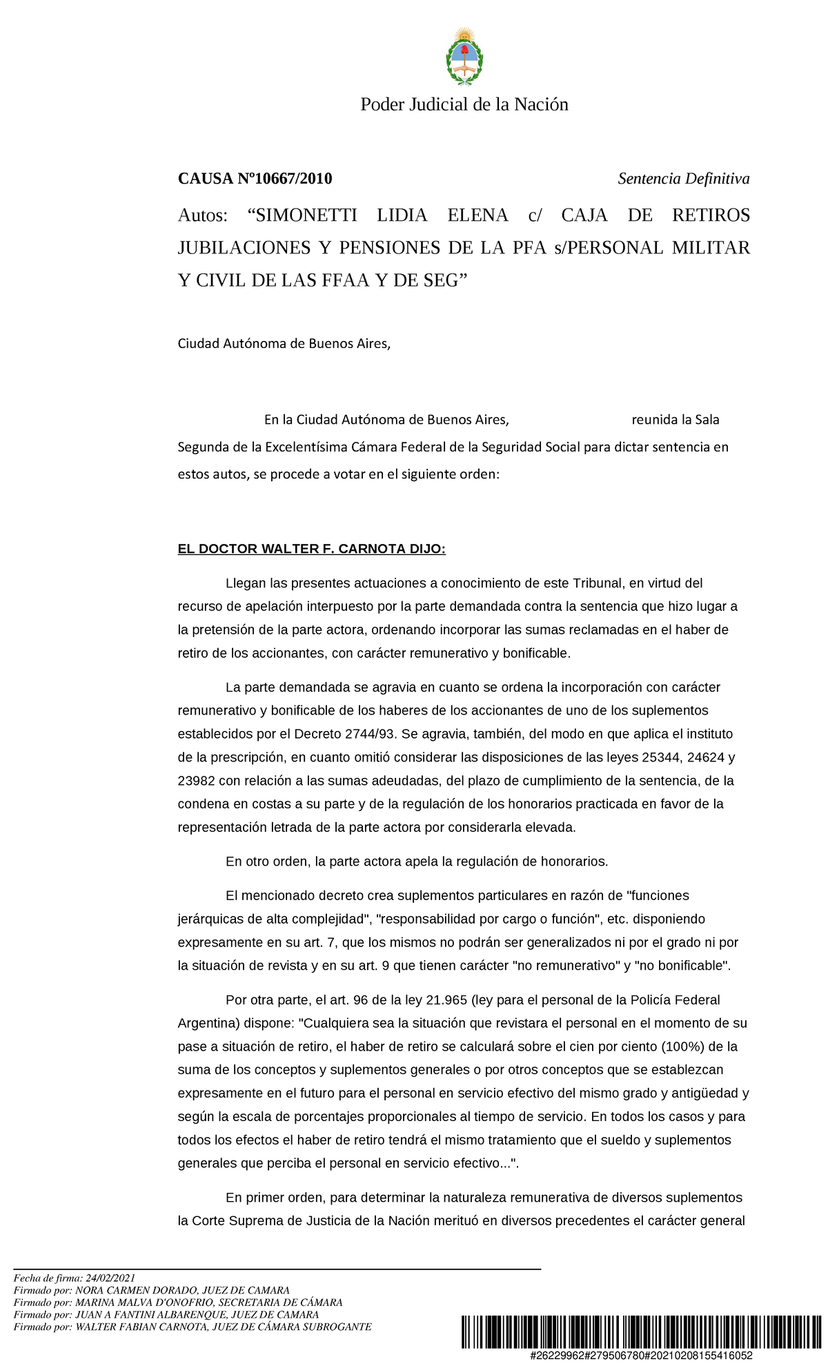 Fallo - CAUSA Nº10667/2010 Sentencia Definitiva Autos: “SIMONETTI LIDIA ...