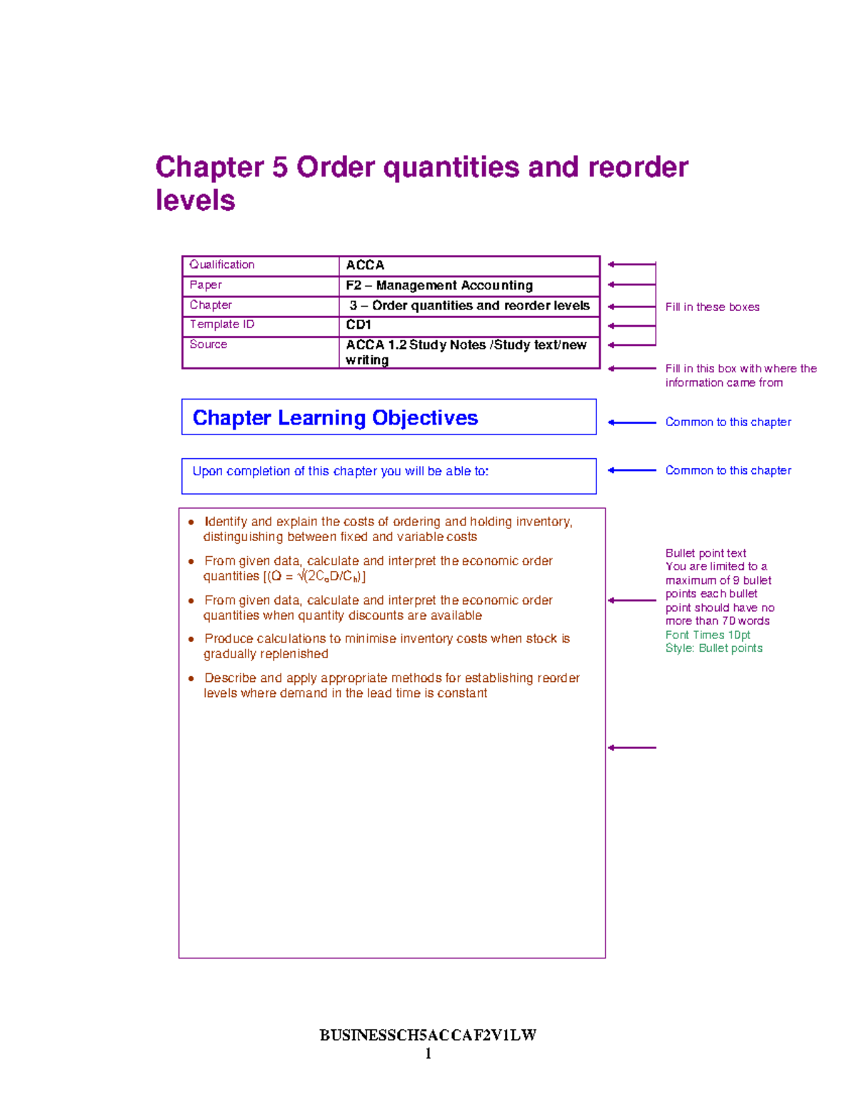 Chapter 05 - Order Quantities & Reorder Levels - BUSINESSCH5ACCAF2V1LW ...