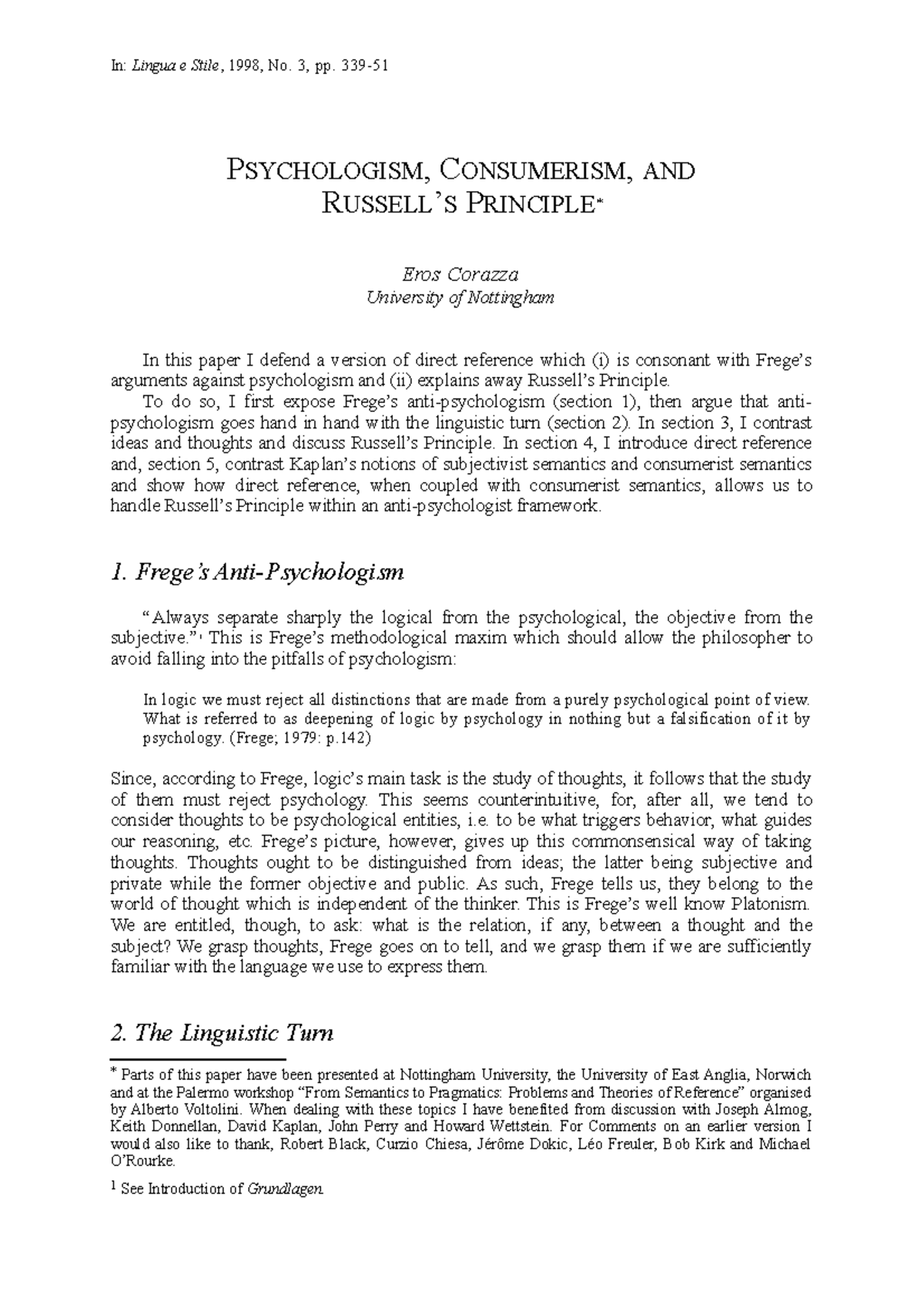 4 Psychologism Lingua E Stile - In: Lingua e Stile , 1998, No. 3, pp ...