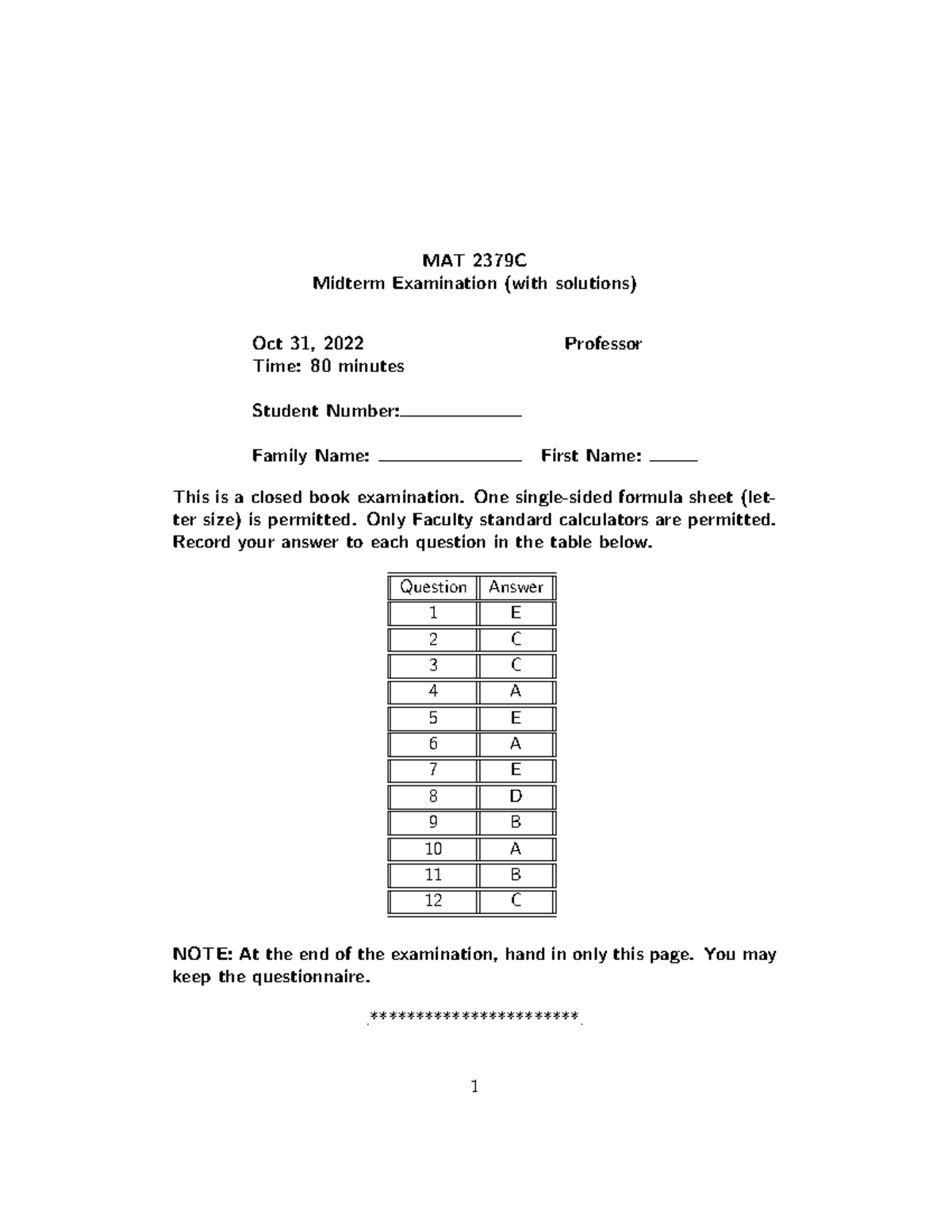 2379C-midterm solution - MAT 2379C Midterm Examination (with solutions ...