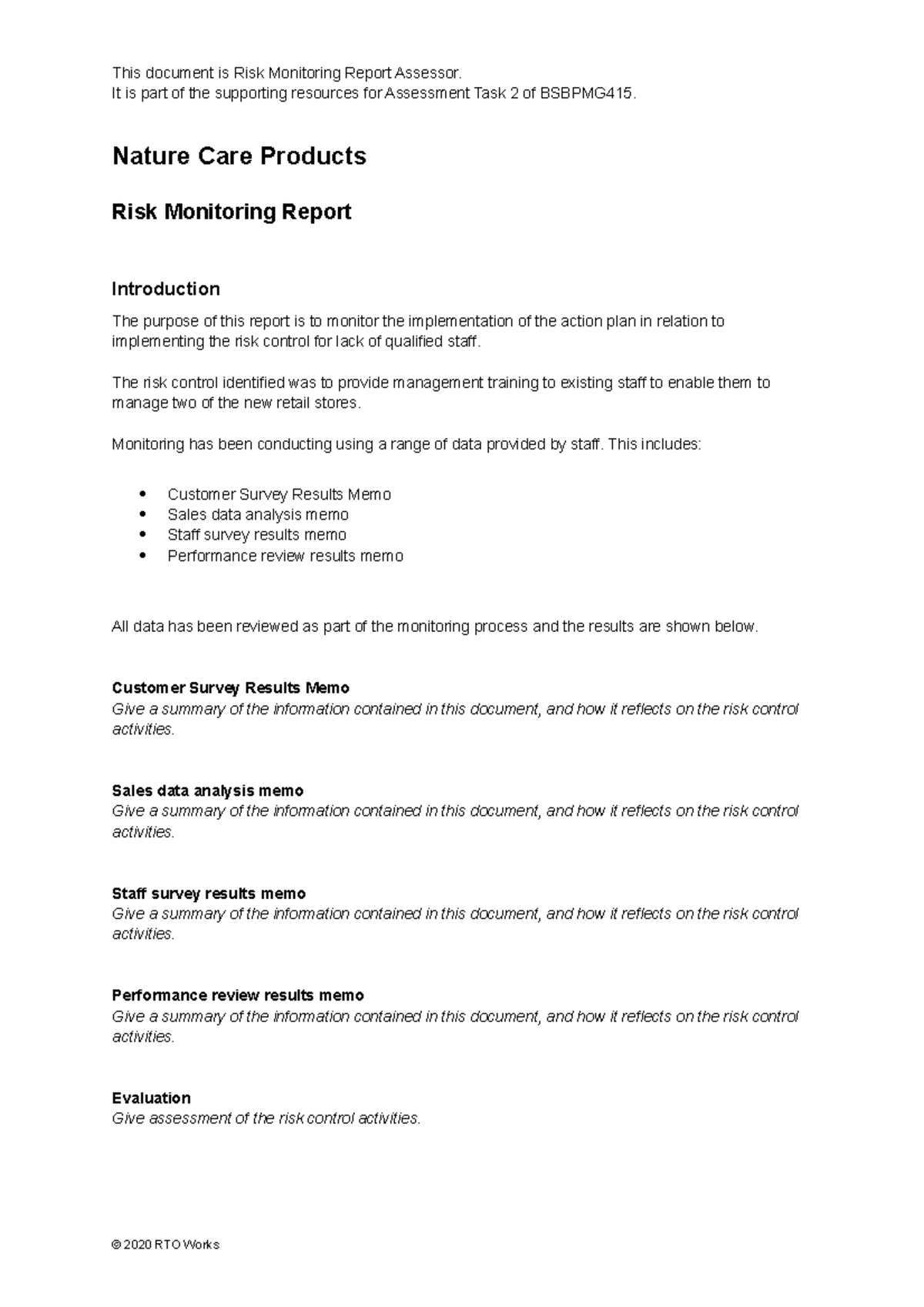Risk Monitoring Report Template - This document is Risk Monitoring ...