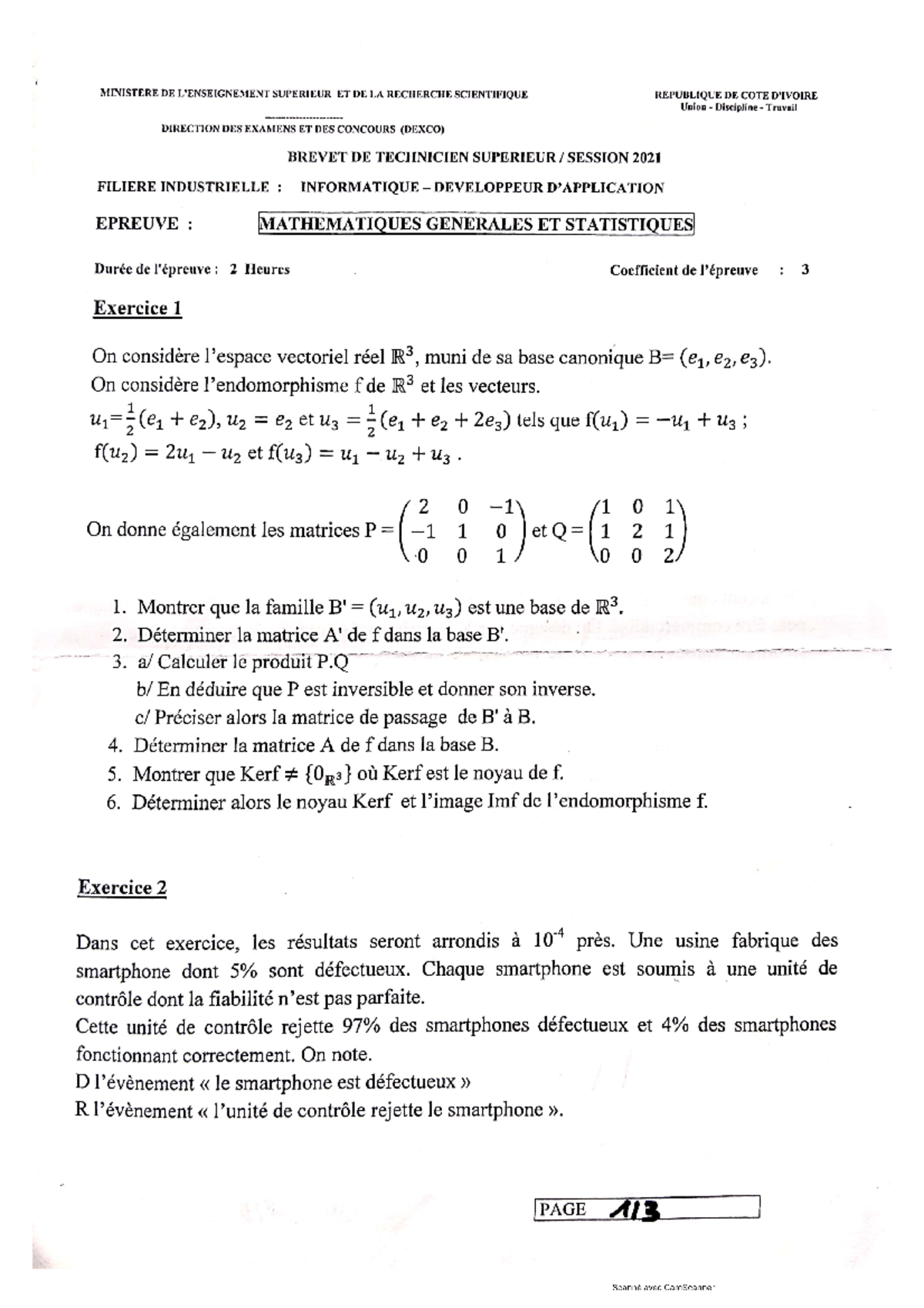 Mathématiques générales et statistiques BTS 2021 - Mathématique ...