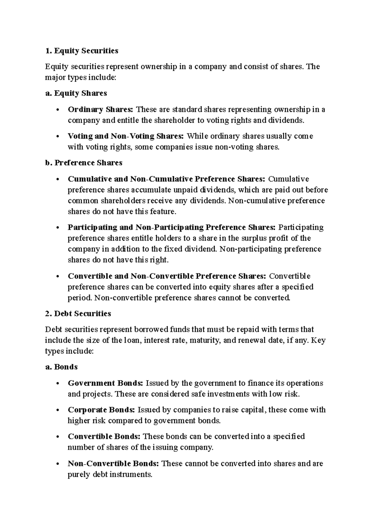 Share capital - curated notes - Equity Securities Equity securities ...