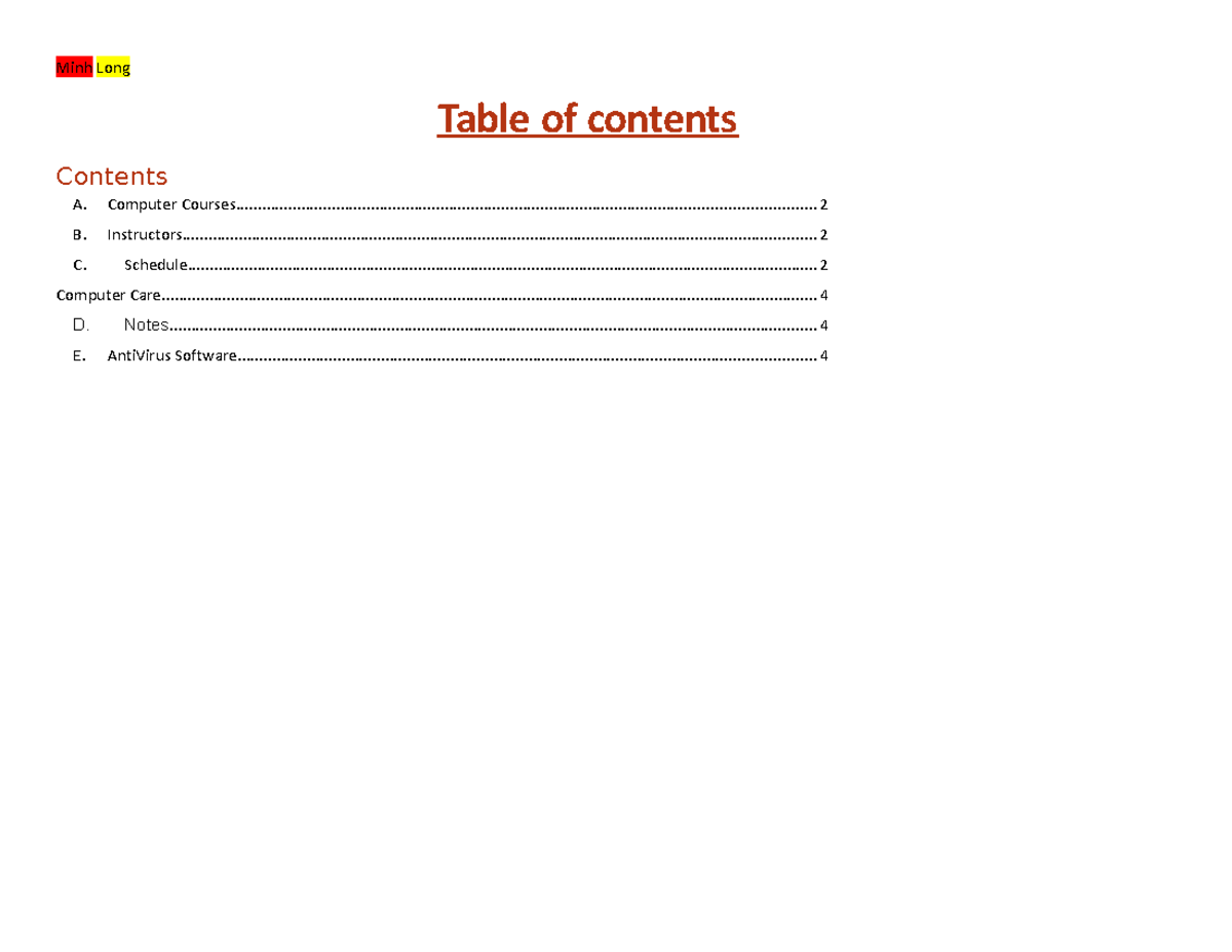 Project 3 - made - Table of contents Contents ####### A. Computer - Studocu