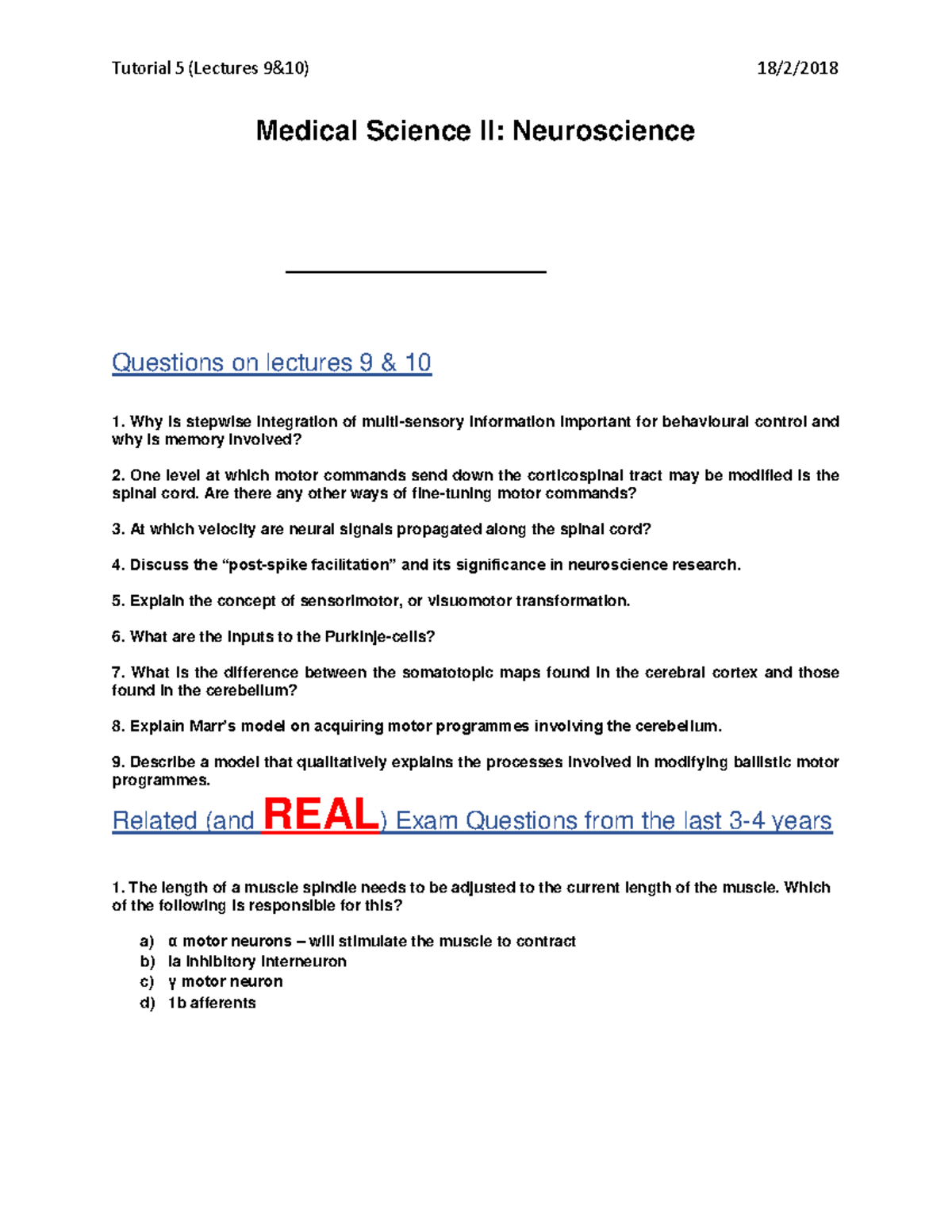 Tutorial 5 - Tutorial 5 (Lectures 9&10) 18/2/ Medical Science II ...