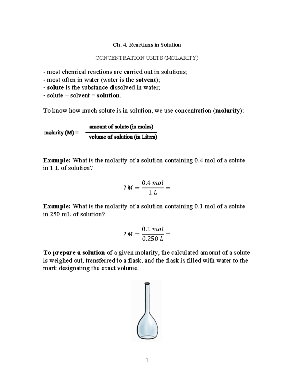 Ch. 4 Gilbert - Chapter 4 notes - Ch. 4. Reactions in Solution ...