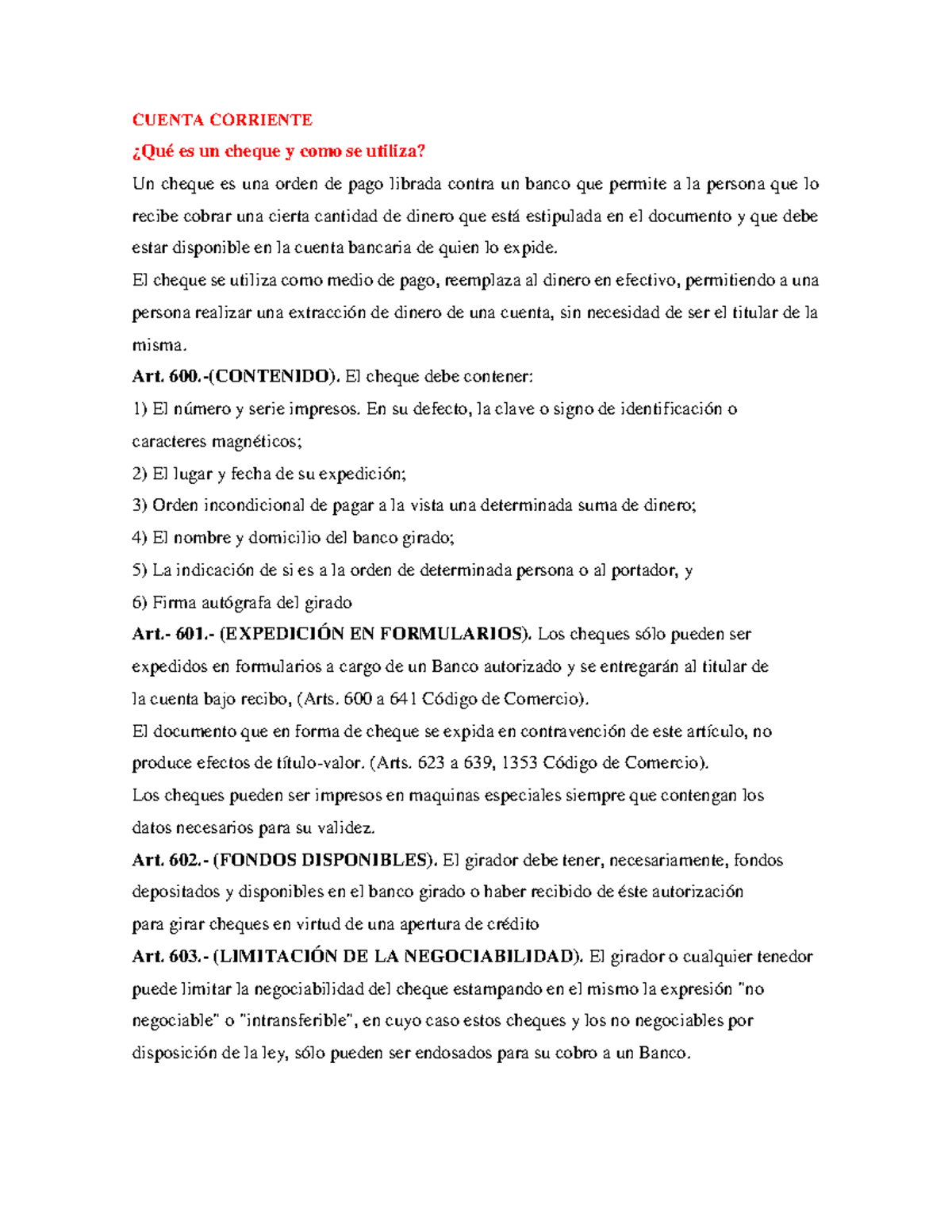 Cuenta Corriente Chueque - CUENTA CORRIENTE ¿Qué es un cheque y como se ...