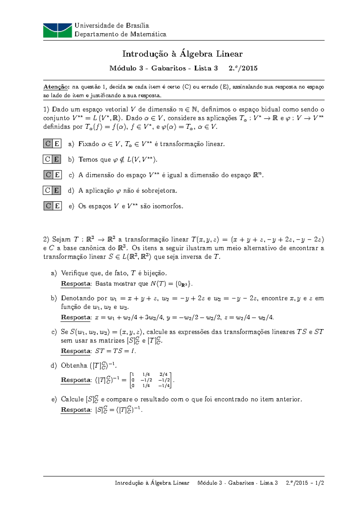 Lista 3 - Modulo 3 - Com resposta - Universidade de Bras´ılia ...
