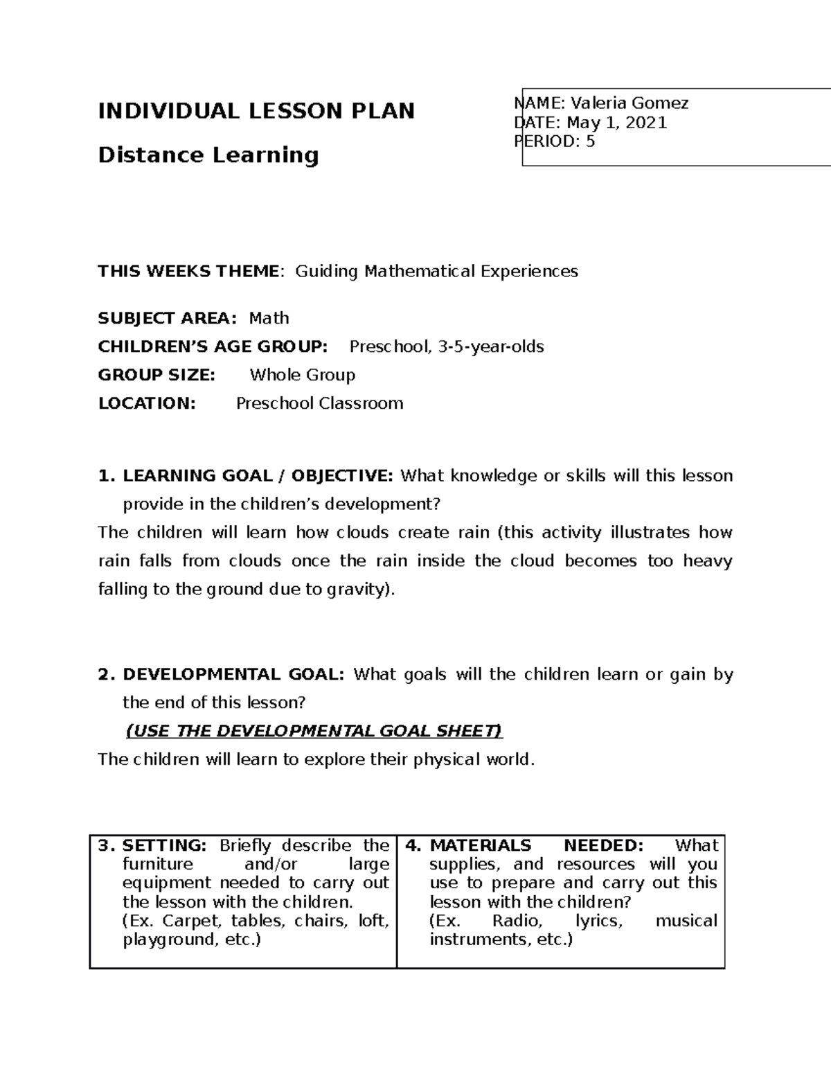 DSL Lesson Plan #5 - notes - INDIVIDUAL LESSON PLAN Distance Learning ...