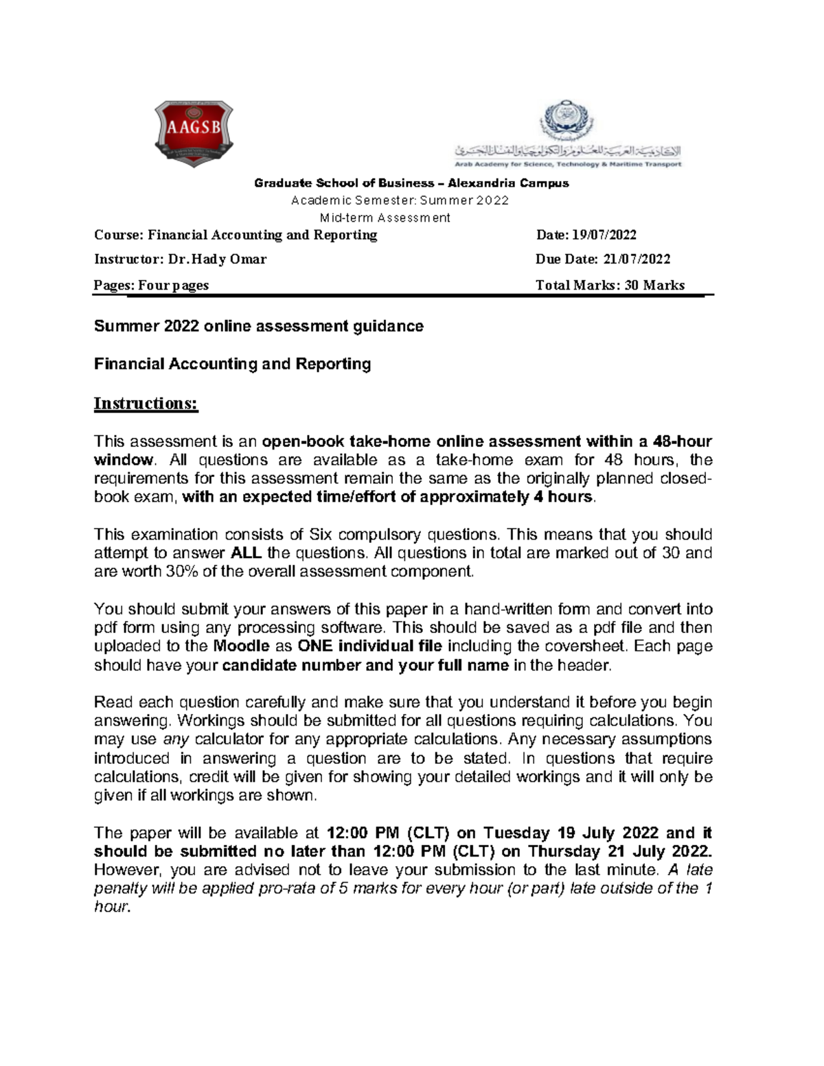 Mid-term Assessment 2022 - Graduate School of Business – Alexandria ...