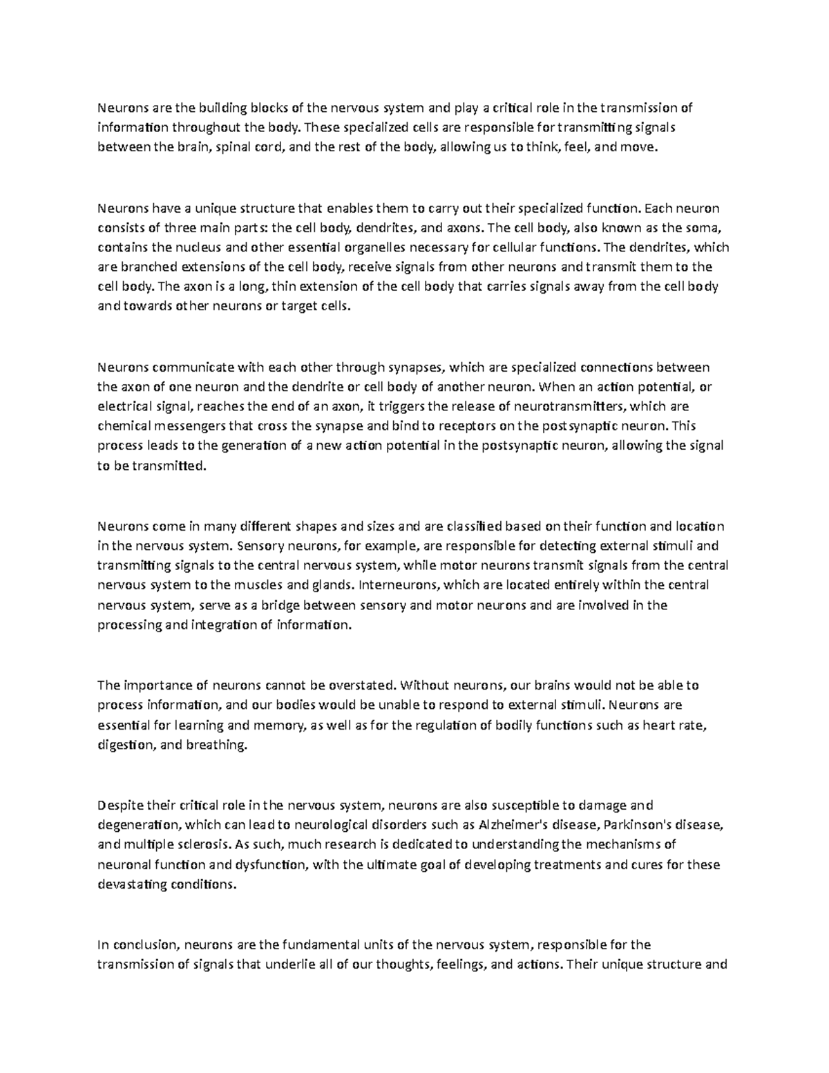 Neourons lecture - notes - Neurons are the building blocks of the ...