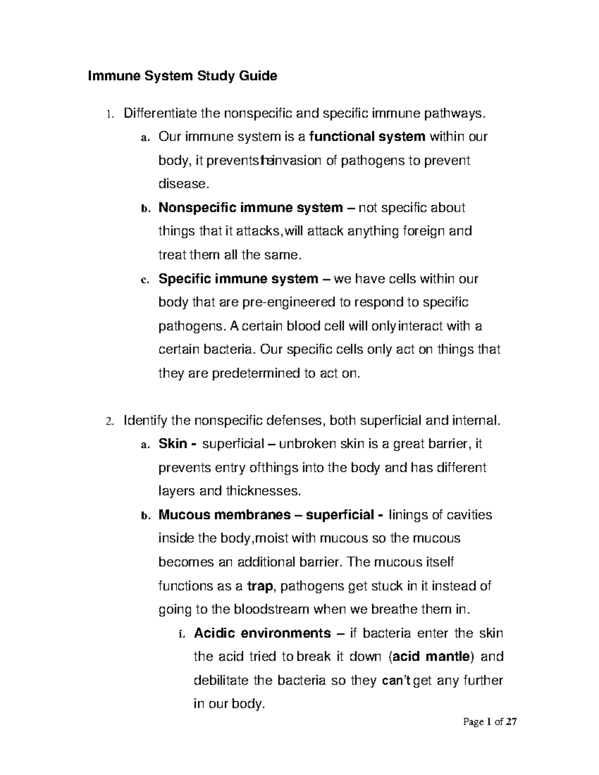 Immune System Study Guide - Immune System Study Guide Differentiate the ...