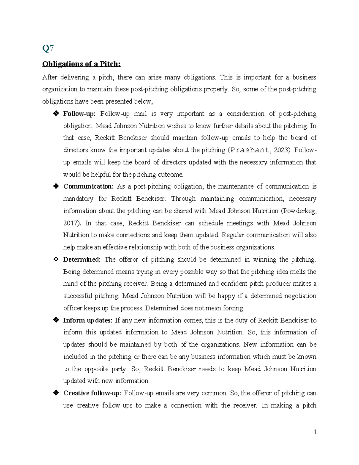 Pitch S3 Q4 - Essay - Q Obligations of a Pitch: After delivering a ...