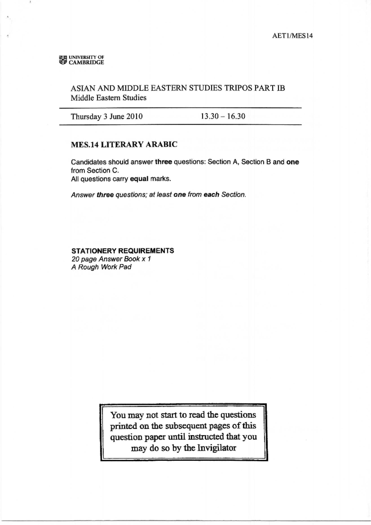 Exam 2010, questions - umvsnsm or CAMBRIDGE ASIAN AND MIDDLE EASTERN ...