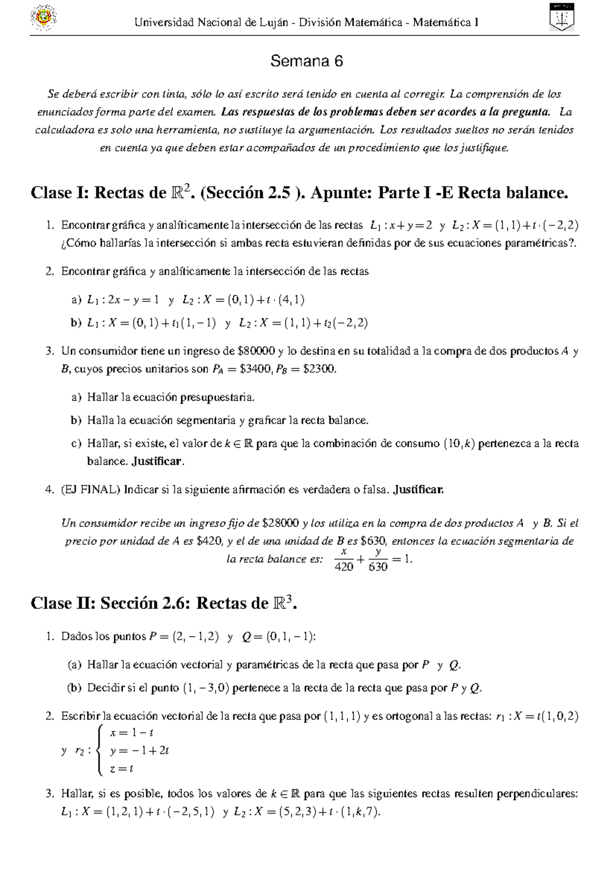 Semana 6 - Clase I: Rectas de R 2 . (Sección 2.5 ). Apunte: Parte I -E ...