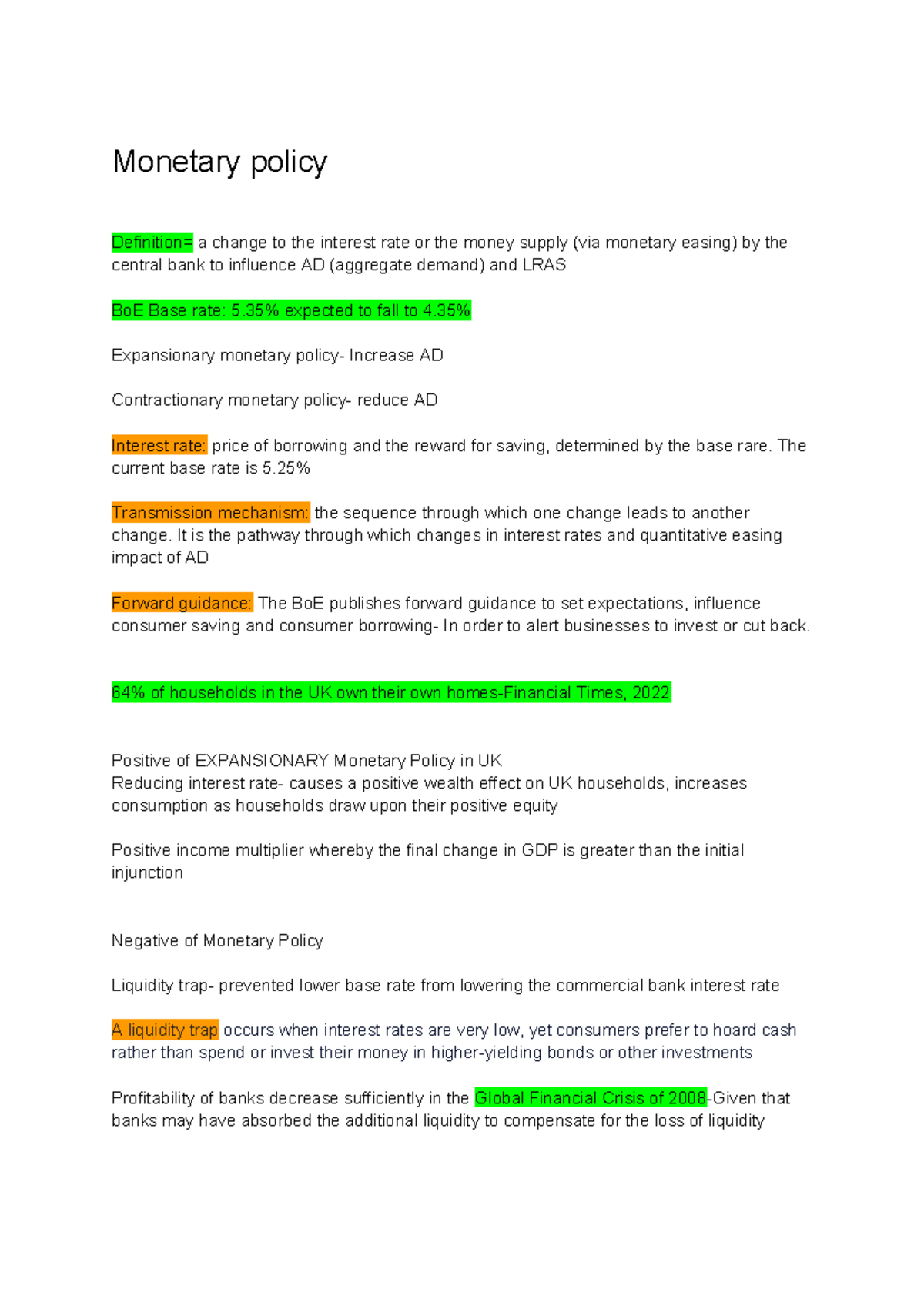 Monetary policy - The current base rate is 5% Transmission mechanism ...