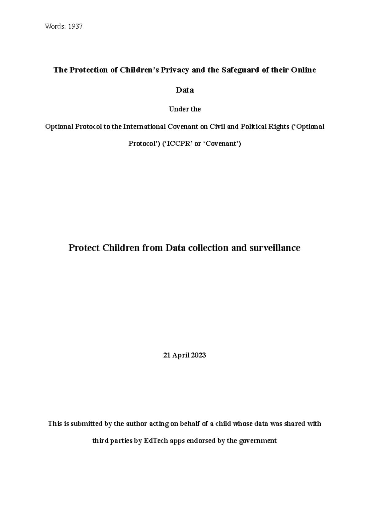 Research Essay - The Protection of Children’s Privacy and the Safeguard ...