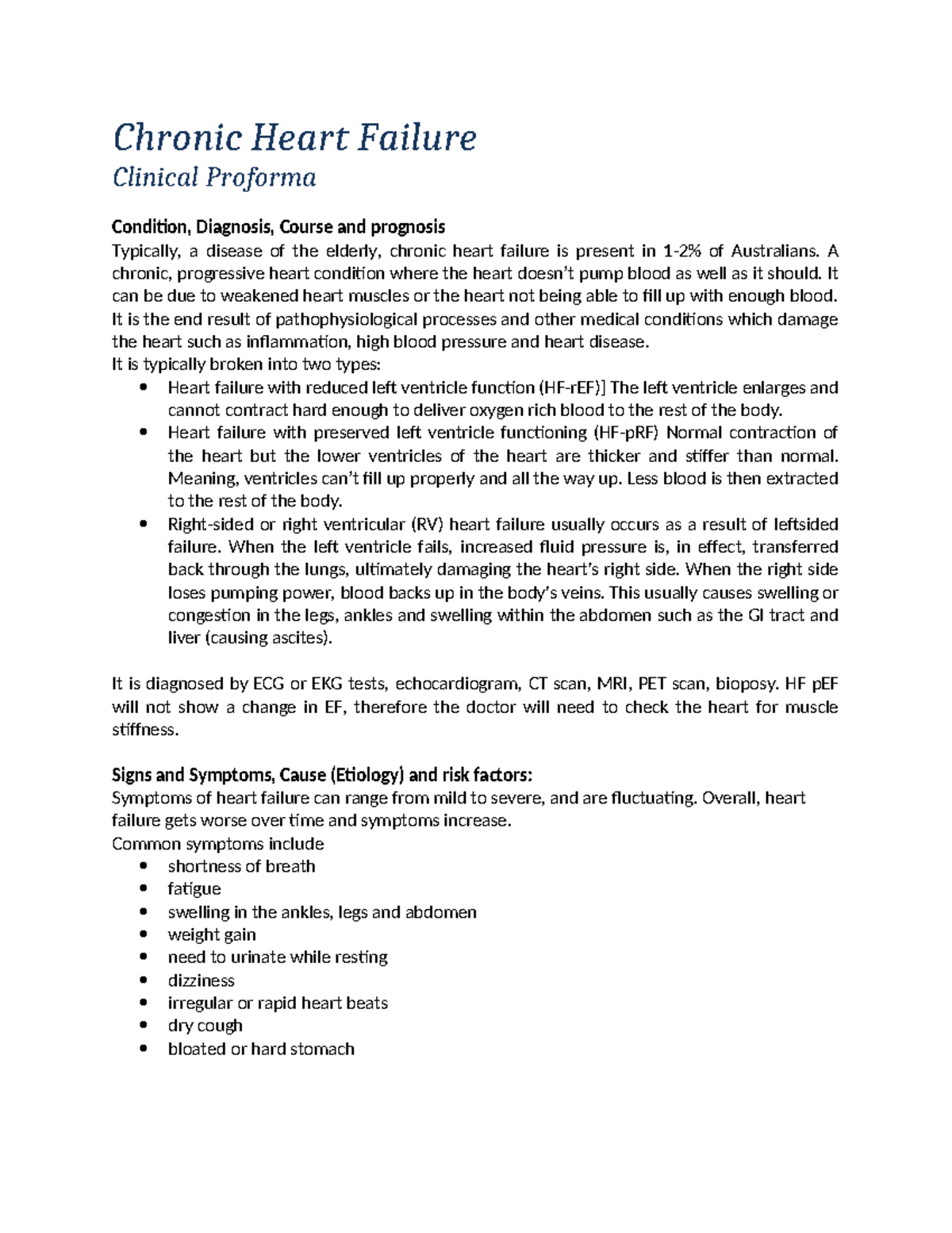 Chronic Heart Failure Clinical Proforma - Chronic Heart Failure ...