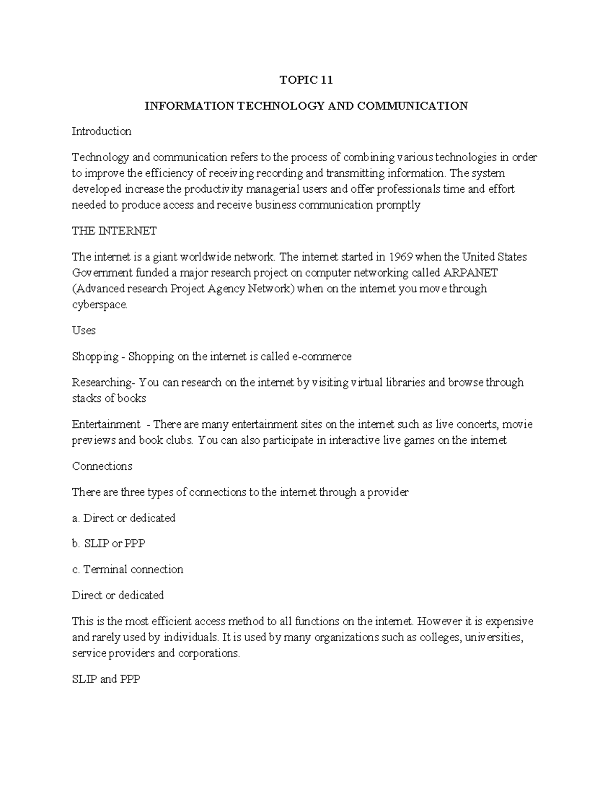 Topic 11- IT & Communication - TOPIC 11 INFORMATION TECHNOLOGY AND ...
