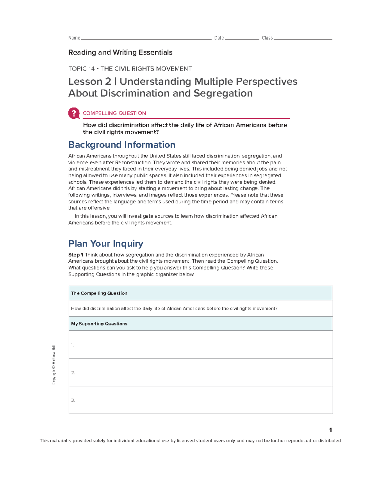 Jesse Thompson - Topic 9-Lesson 2 Inquiry Activity - Name Date Class ...