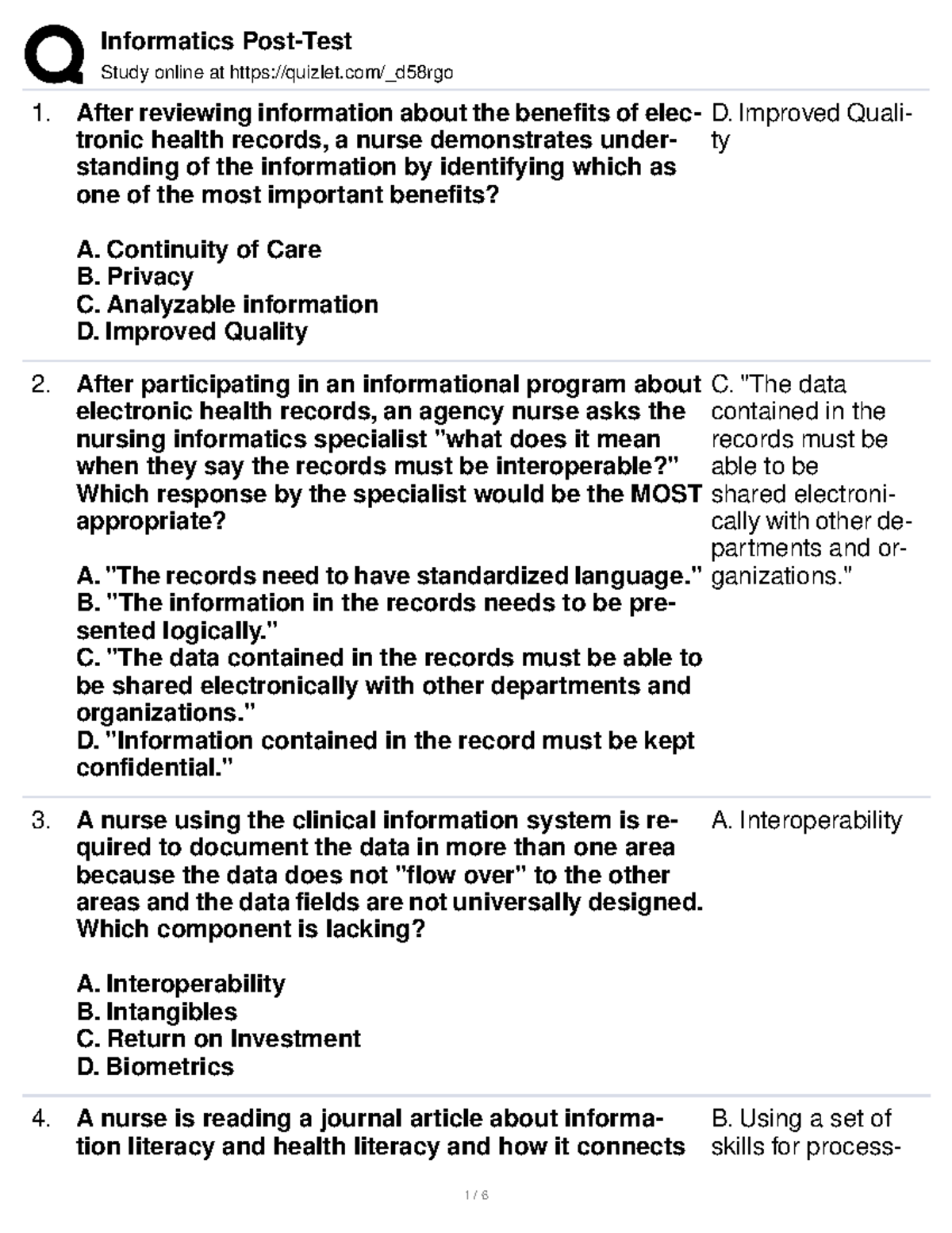 Informatics Post Test - Study online at quizlet/_d58rgo After reviewing ...