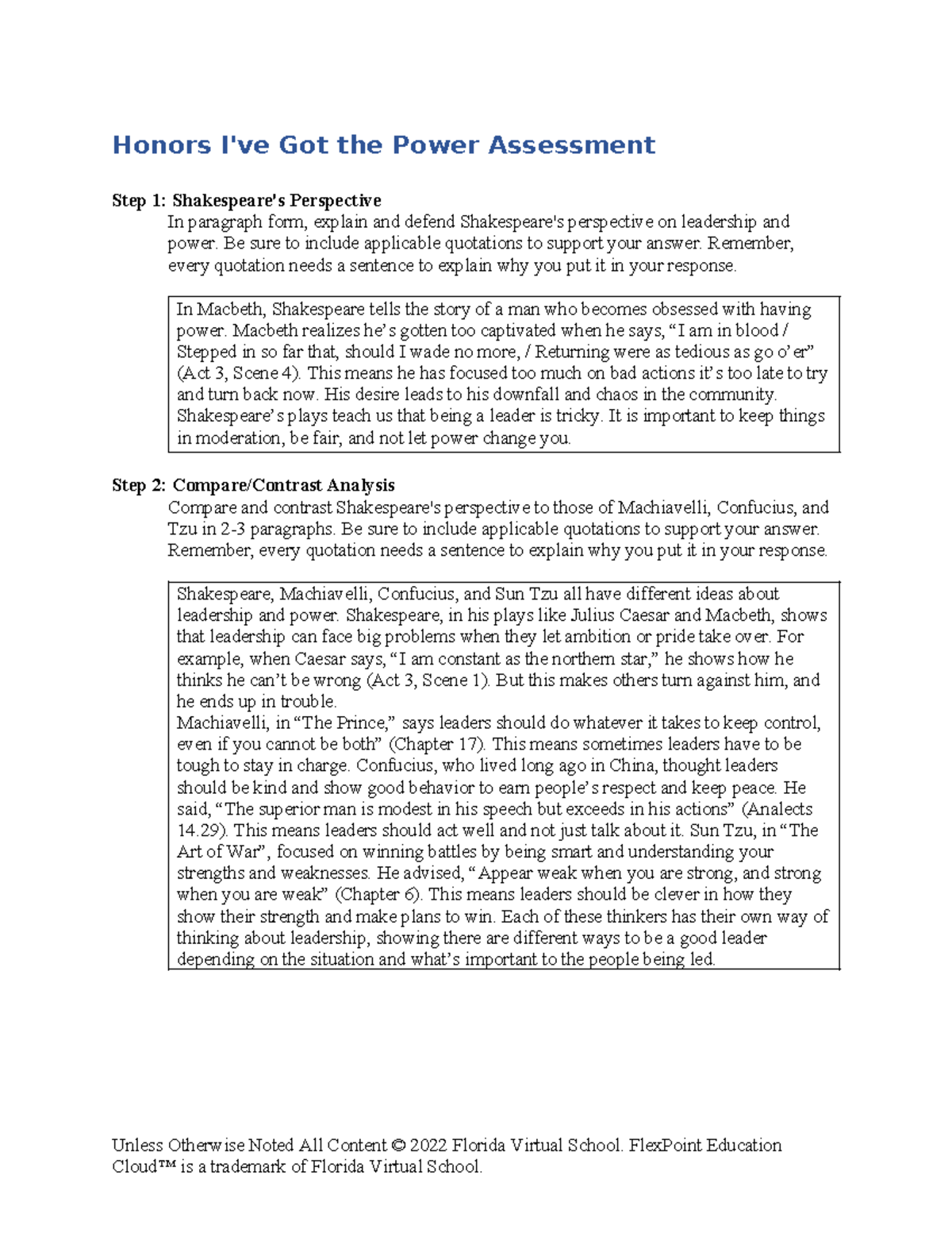 Honors ive got the power assess rubric - Honors I've Got the Power ...