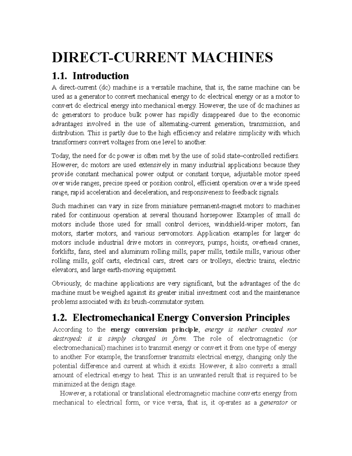 Electrical Machines I notes DC Machine - DIRECT-CURRENT MACHINES 1 ...